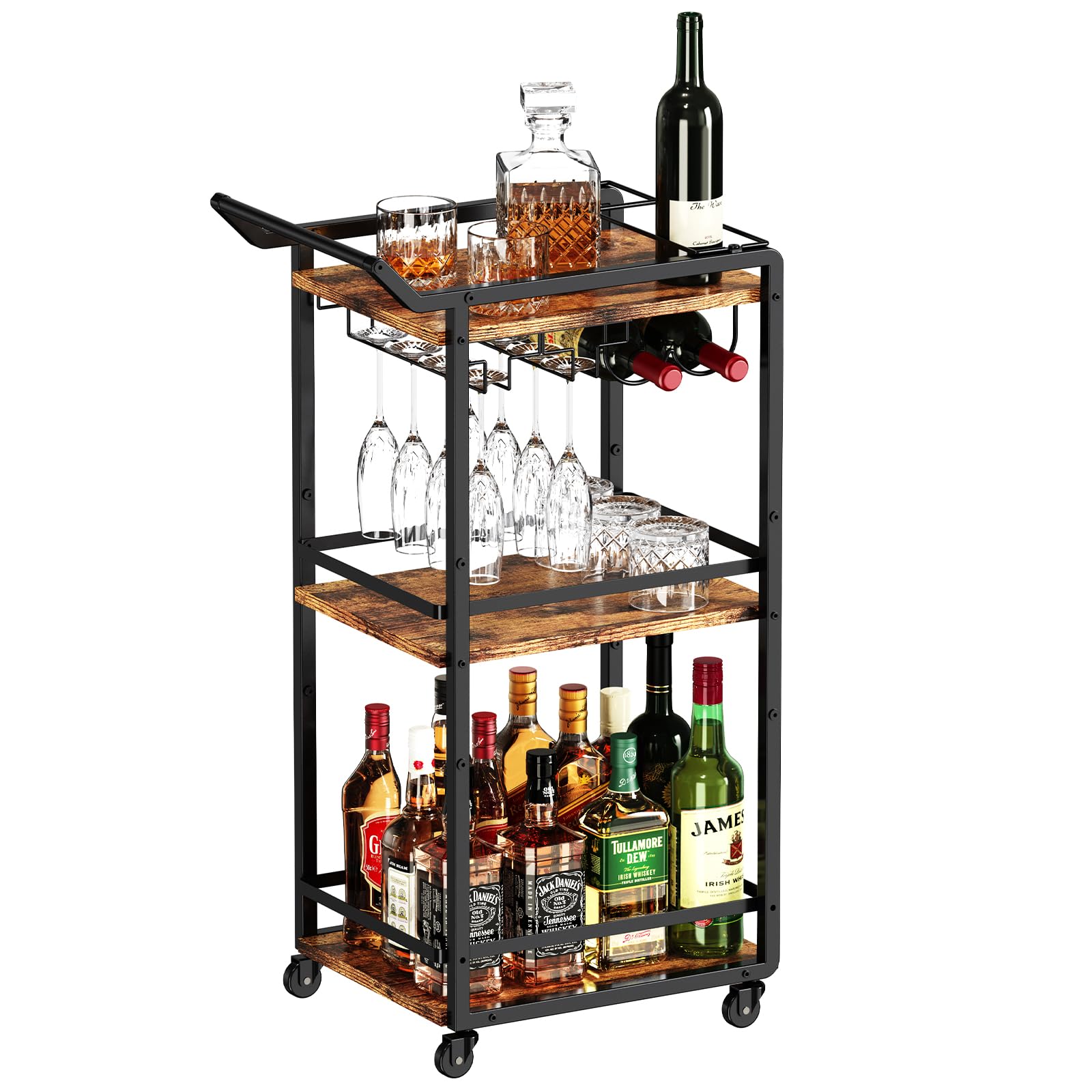 Snapklik.com : LOTEYIKE 3 Tier Bar Cart, Mini Liquor Utility Cart For ...