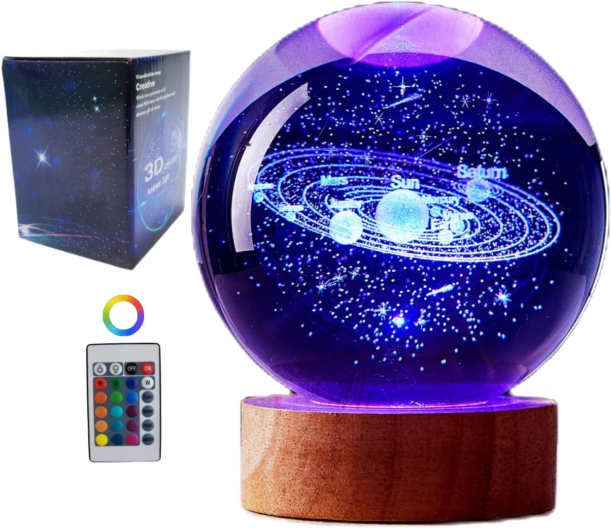 Solar System Crystal Ball Night Light, 3.15 Inch 3D Galaxy Crystal Lamp ...