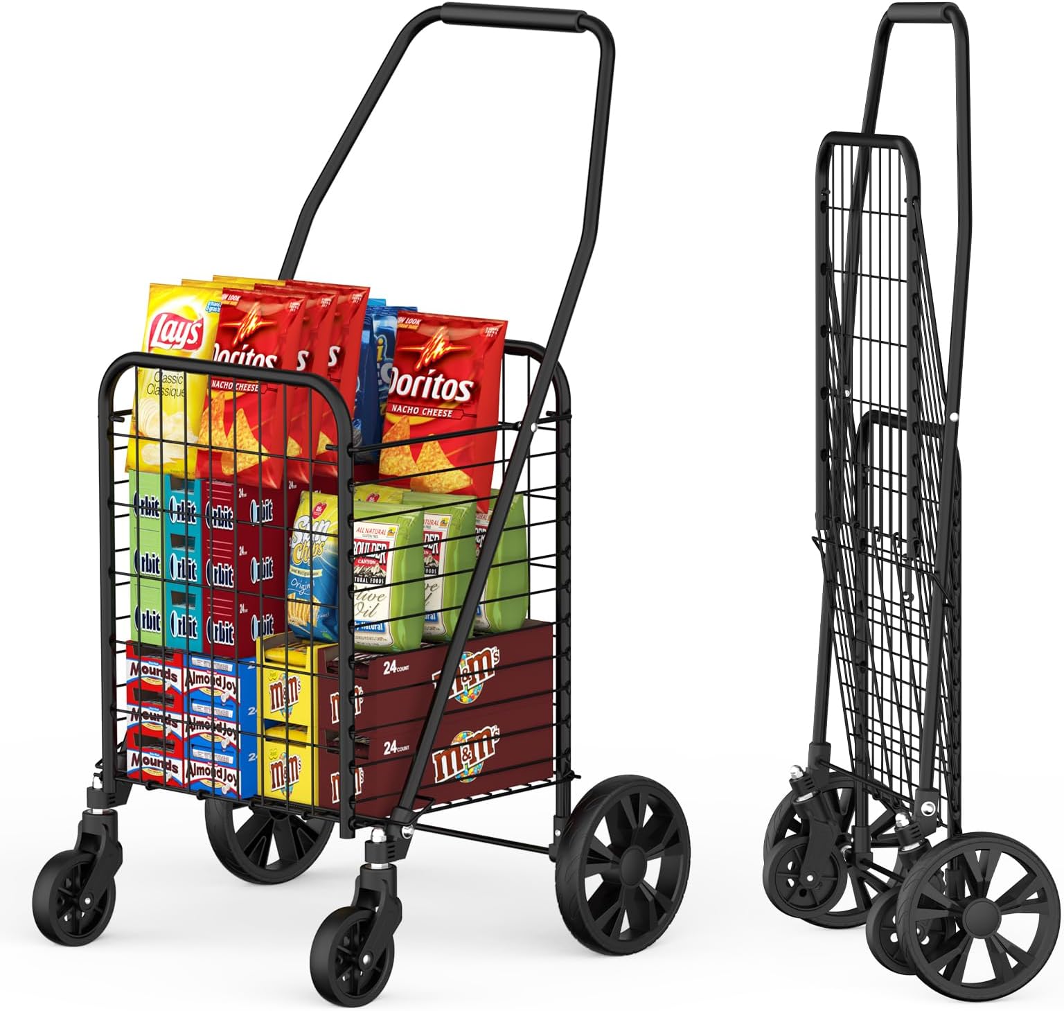 Amazon.com: Jumbo Folding Shopping Cart with Double Baskets, 360 ...