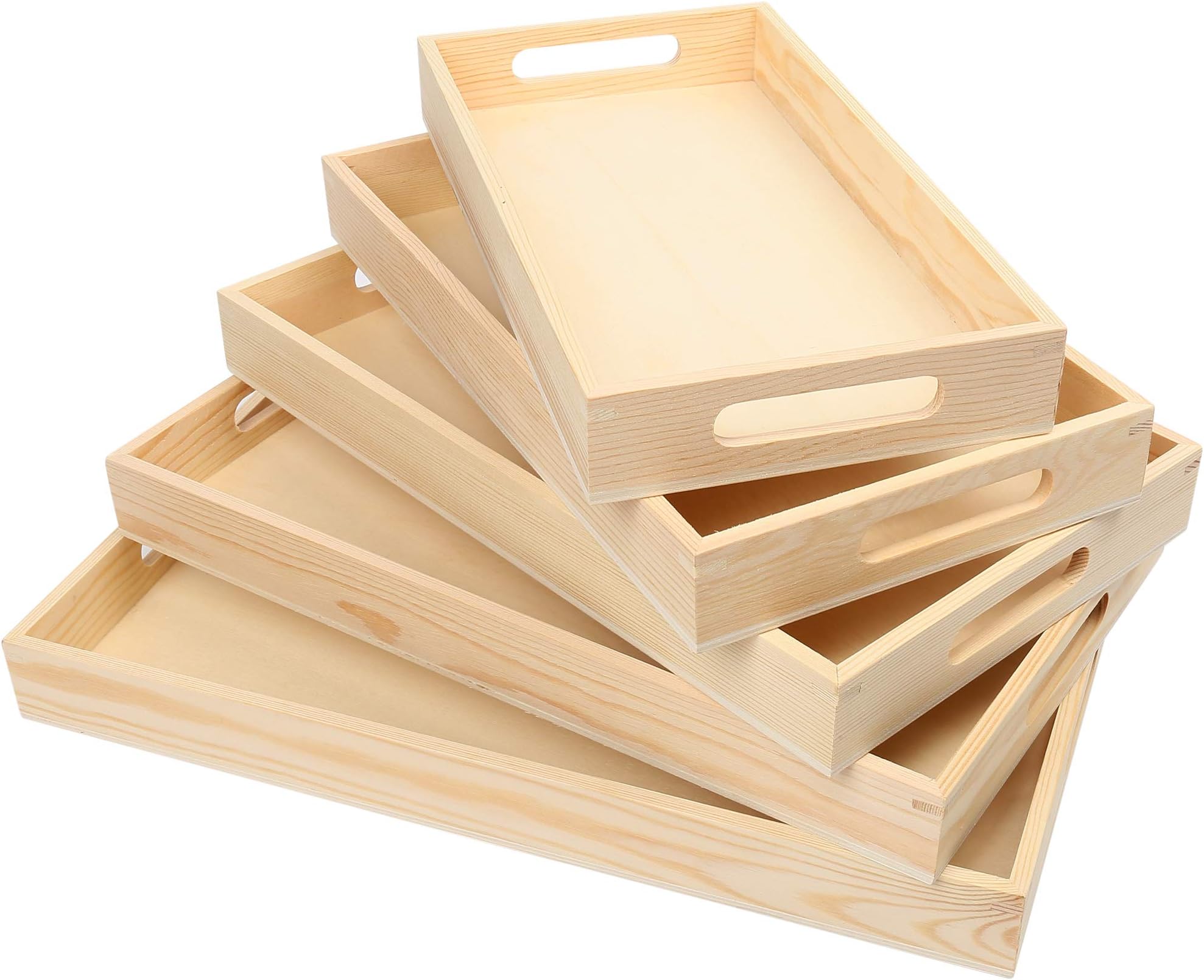 Amazon.com: 7PCS Wooden Nested Serving Trays Set - Rectangular Shape ...