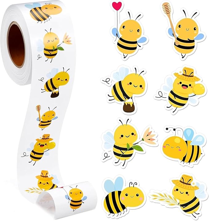 YSHIGUING Pack of 500 Bee Stickers Cartoon Bees Reward Stickers Roll ...