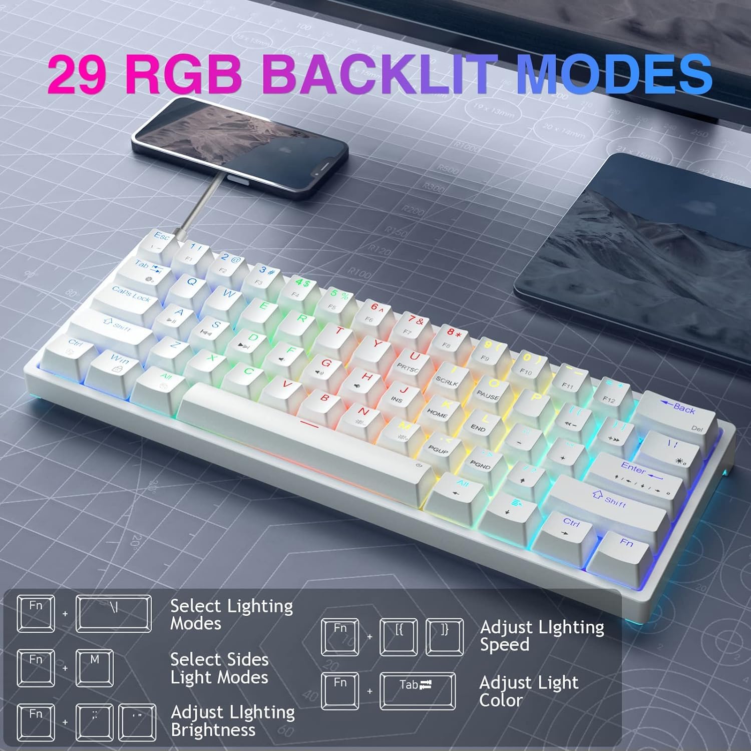 Snapklik.com : AULA 60 Percent White Mechanical Gaming Keyboard, 29 RGB ...