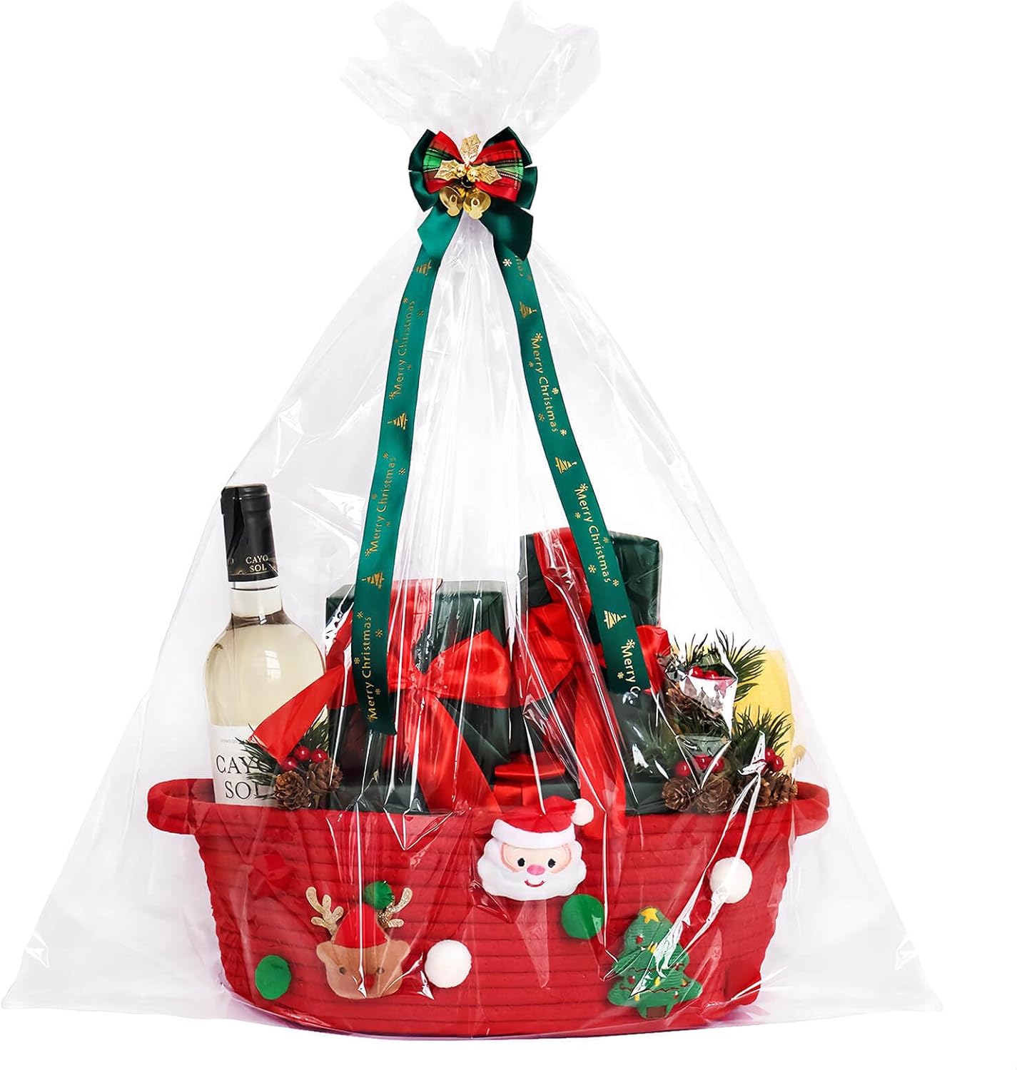 Amazon.com: Christmas Gift Basket Empty Wrapping Set, Red Small Cotton ...