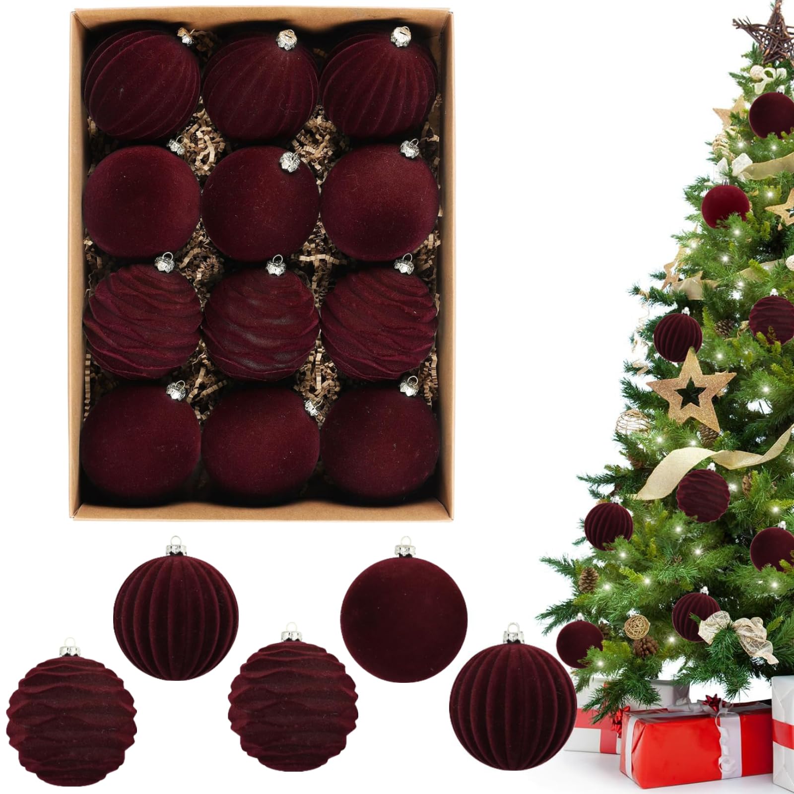 Amazon.com: Velvet Christmas Ornament, 3.14-inch Velvet Christmas Balls ...