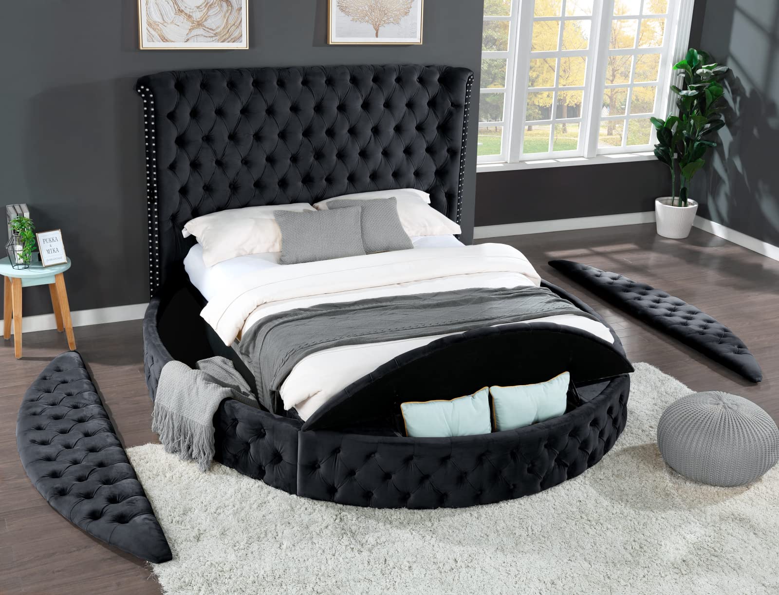 Modern Black Circle Beds With Headboard For Kids