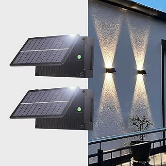 DTIEDY Solar Wall Lights Outdoor 2 Pack Solar Wall Sconce 2-Way Up and Down Solar Fence Lights ...