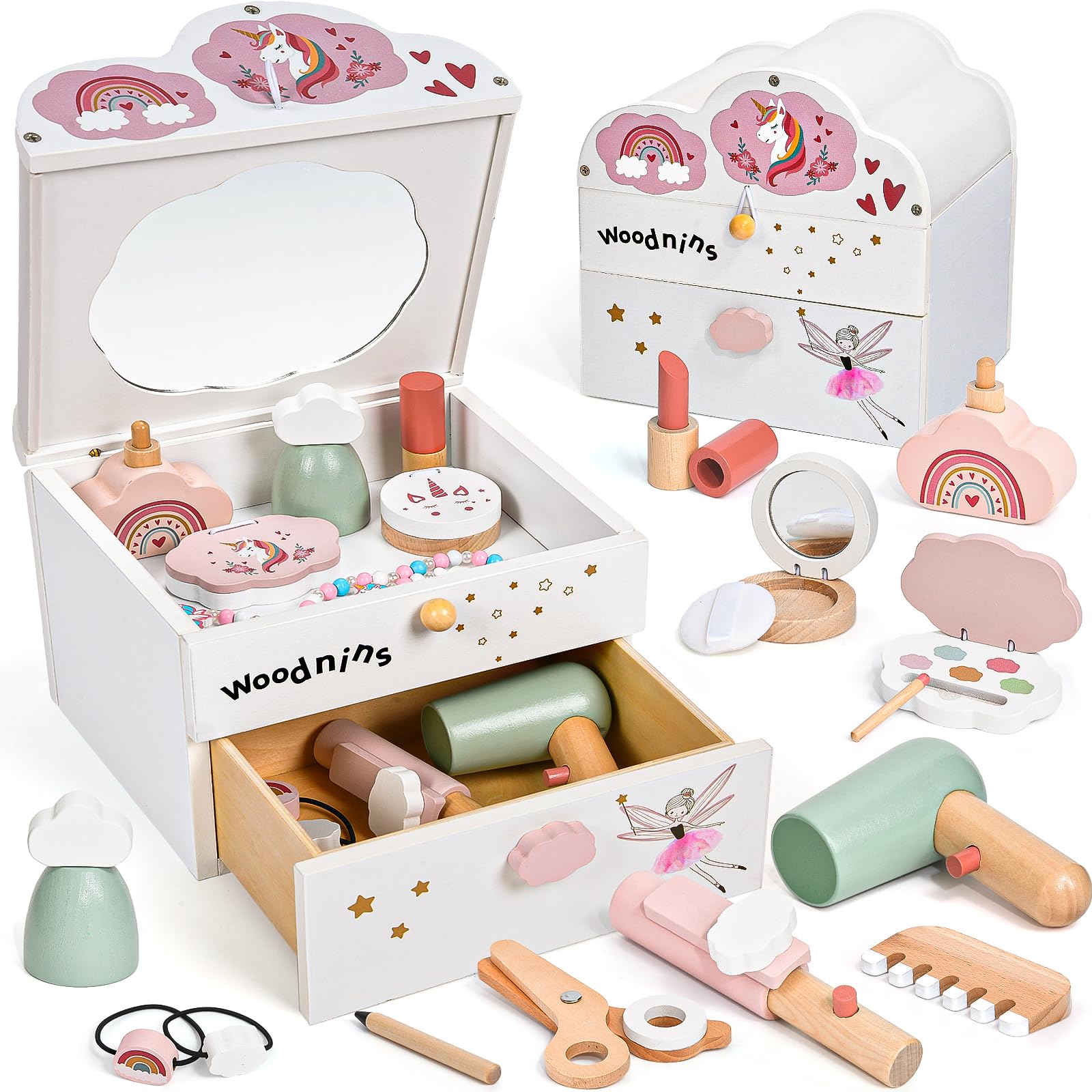 Amazon.com: Lonico Wooden Kids Vanity Set for Toddlers 3-5, 19 PCS ...