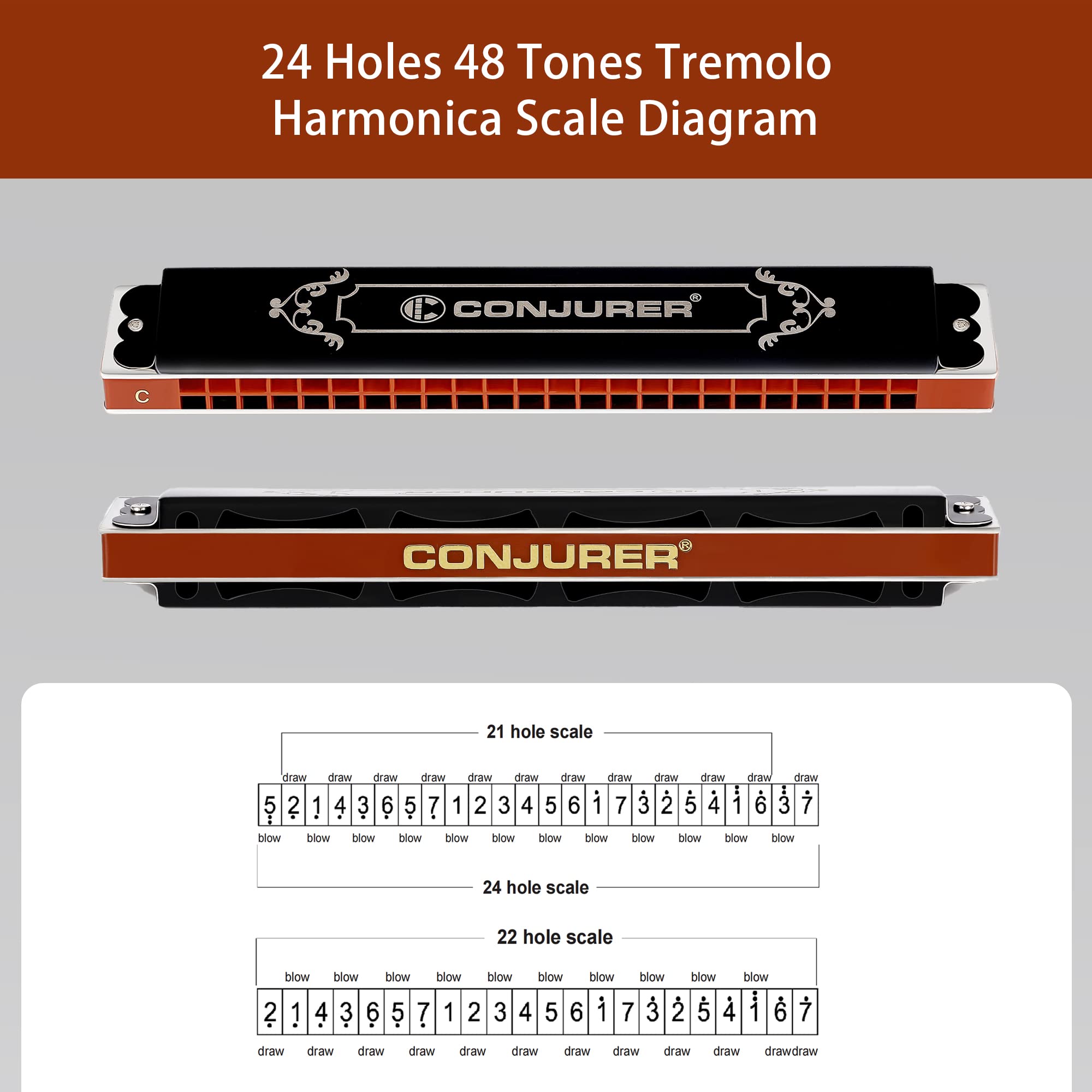 Snapklik.com : CONJURER Tremolo Harmonica For Adult Beginners 24 Hole ...