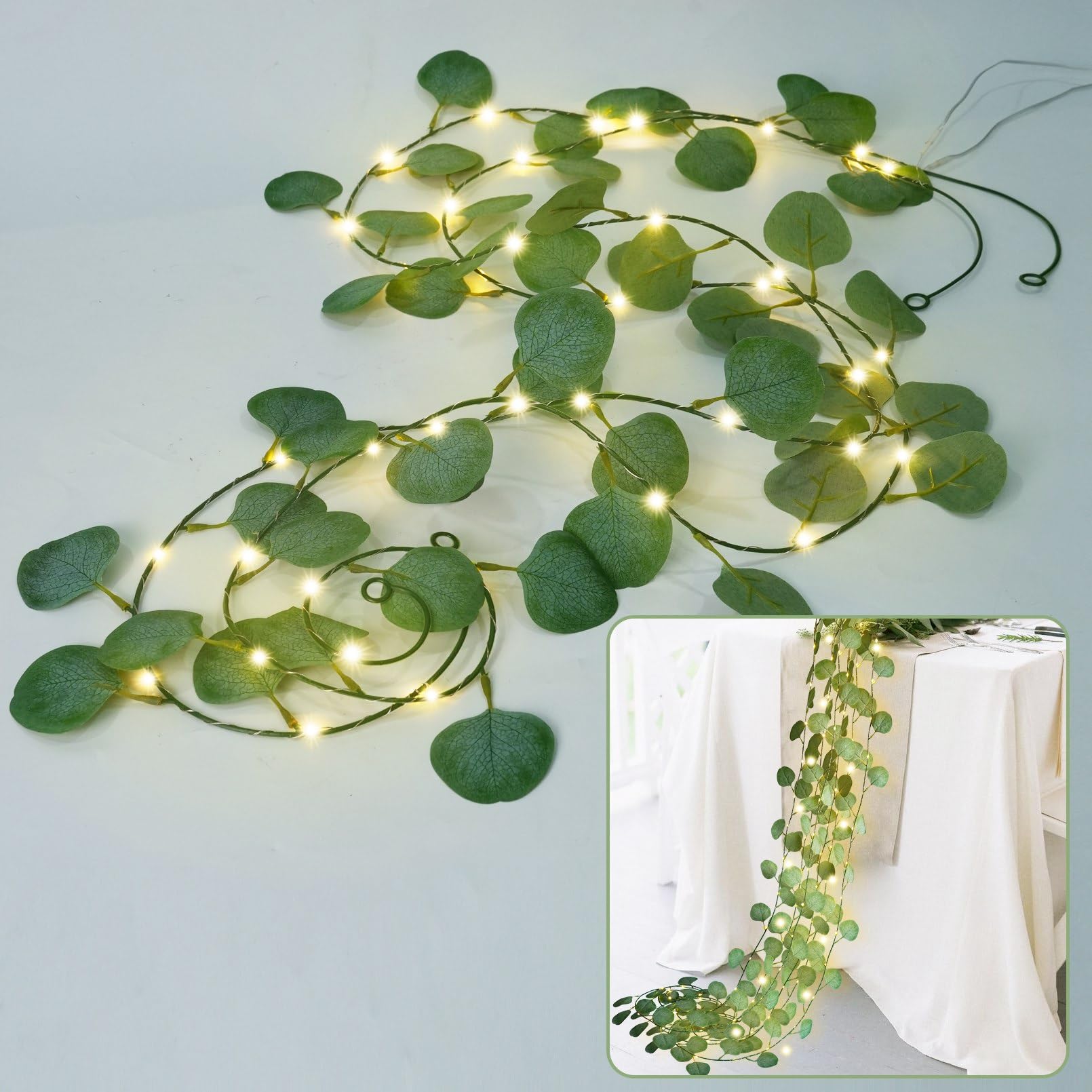 Amazon.com: 2 Pack 6.5FT Eucalyptus Vine Fairy String Lights, Battery ...