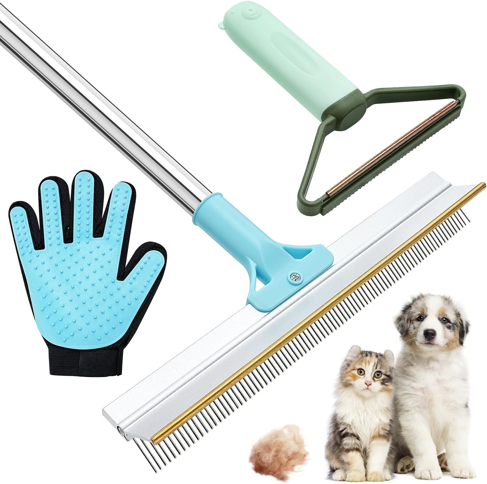 Amazon.com: Adjustable Long Handle Carpet Rake Pet Hair Remover, 3-Pcs ...