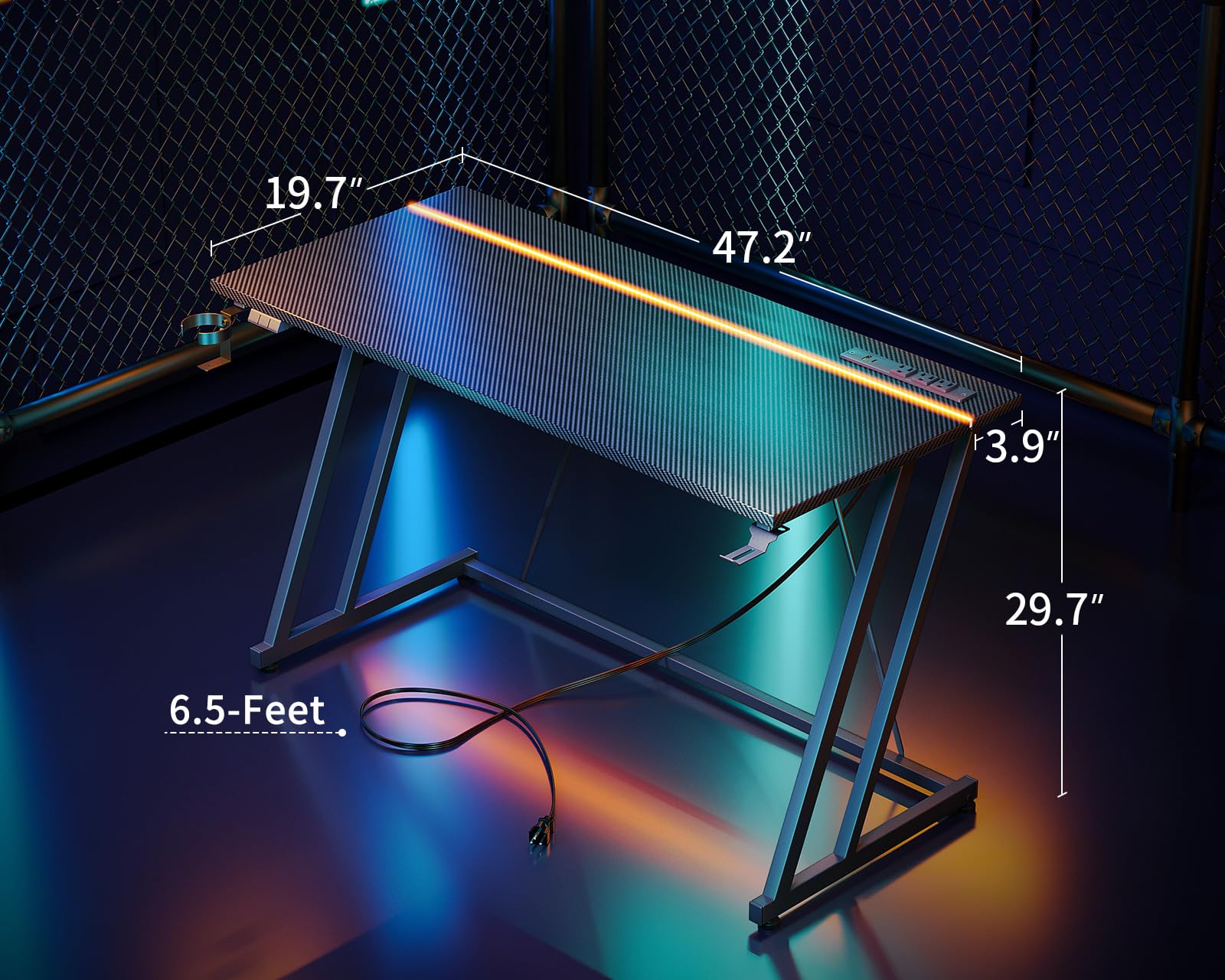 MOTPK Gaming Desk with LED Lights & Power Outlet, Computer Desk 47inch ...