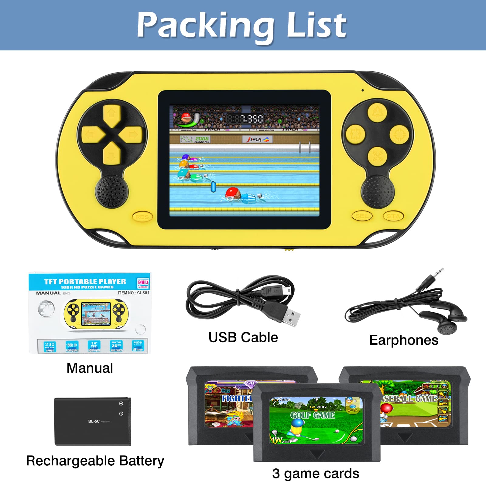 Snapklik.com : TaddToy 16 Bit Handheld Game Console For Kids Adults, 3. ...