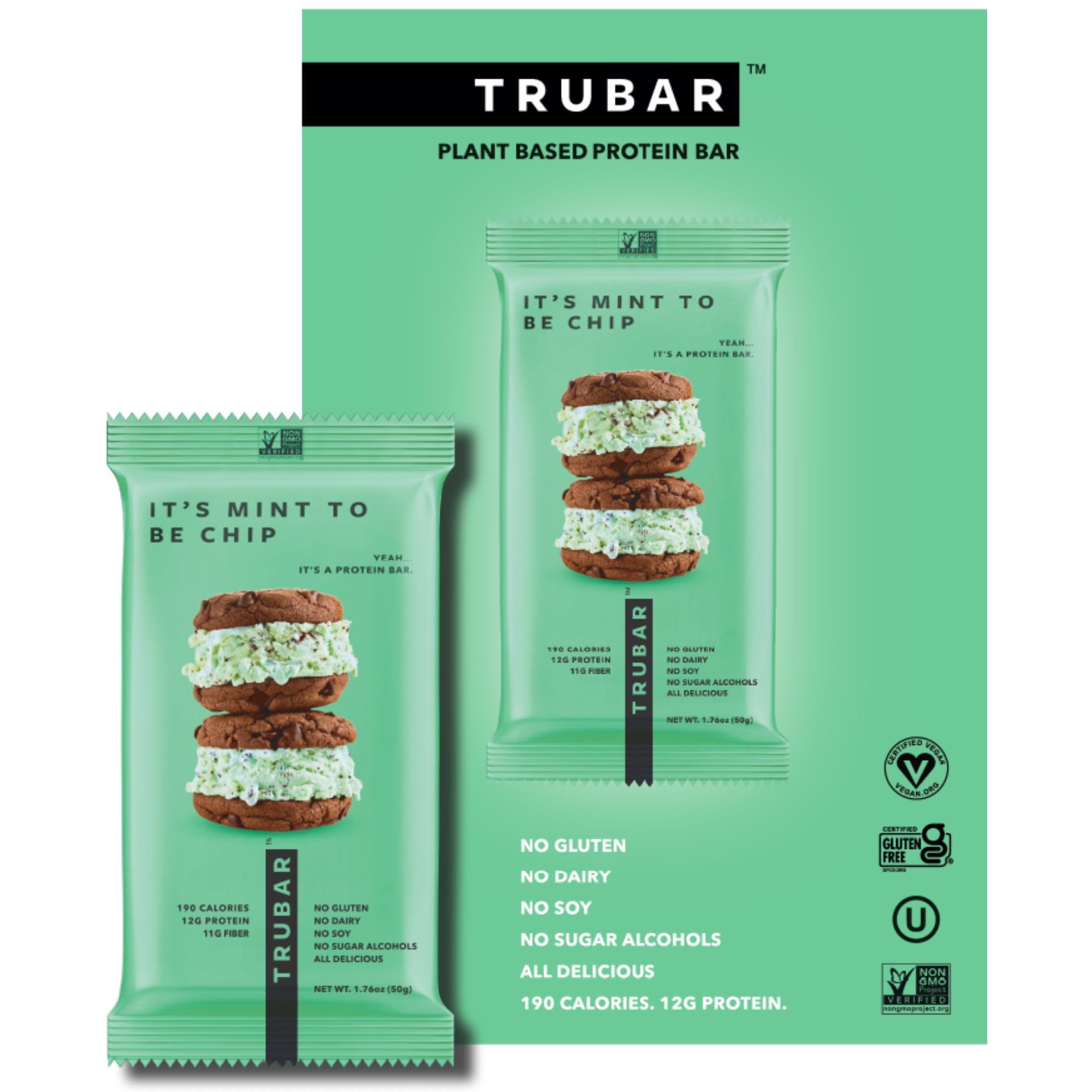 TRUBAR Vegan Protein Bar, It’s Mint to Be Chip, Gluten Free, Plant ...