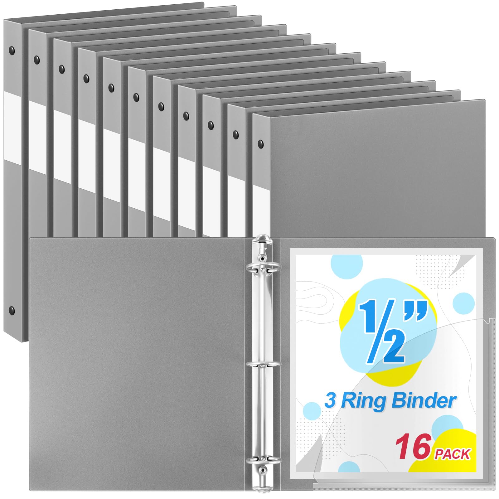Amazon.com : Henoyso 16 Pcs 3 Ring Binder 1/2'' Gray Round Binder Fits ...