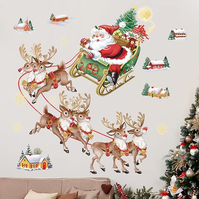Amazon.com: wondever Christmas Wall Stickers Santa Claus and Reindeer ...