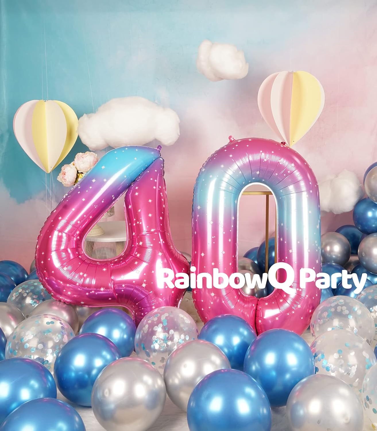 Buy 40 Number Balloons 40 Inch for Women Big Starry 0-9 Foil Mylar ...