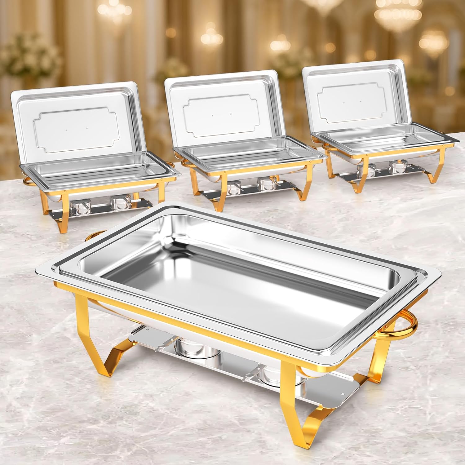Amazon.com: GRILL FORCE Chafing Dish Buffet Set 4 Pack, 9QT Stainless ...