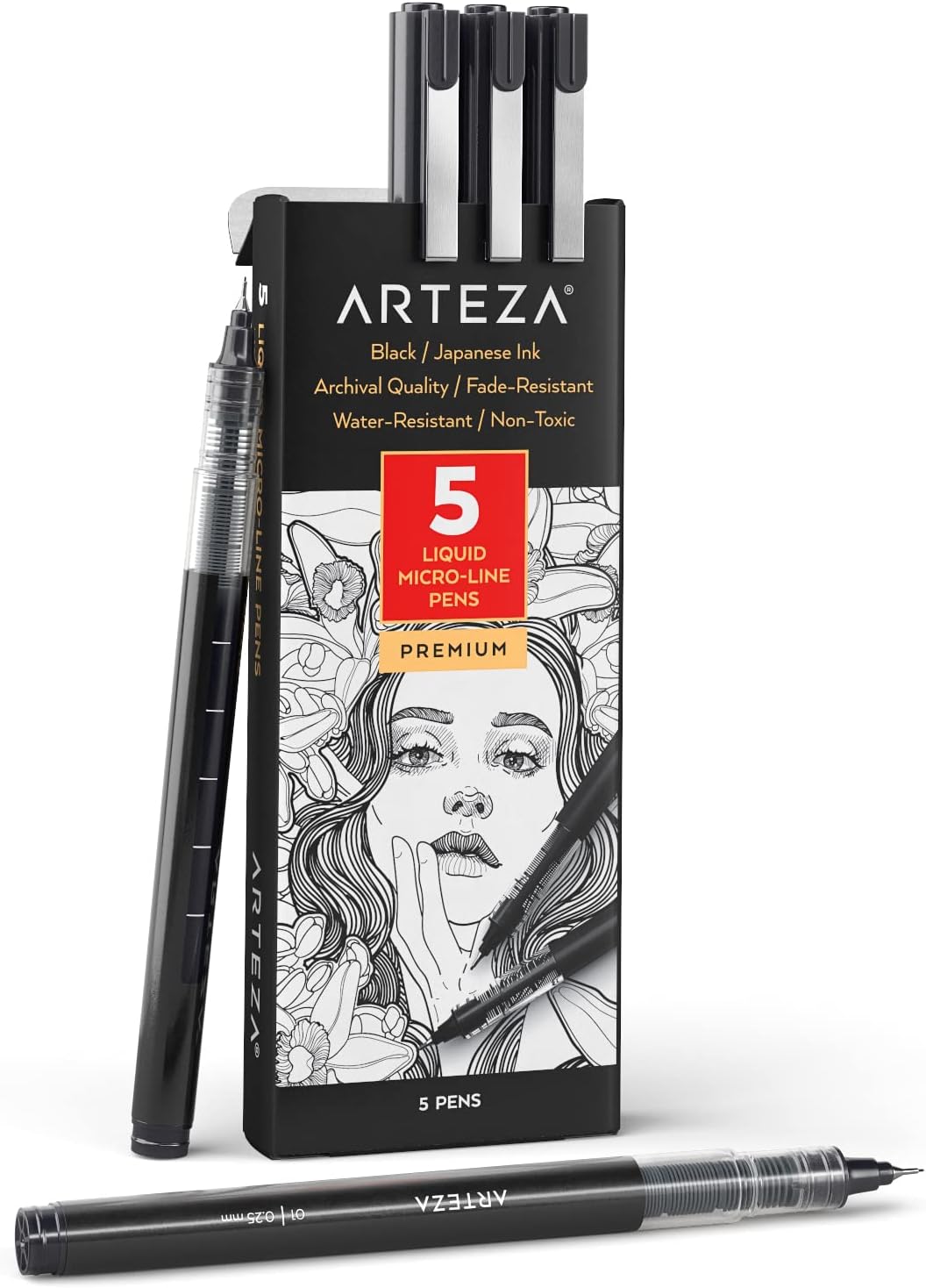 Amazon.com: ARTEZA Micro-Line Ink Pens, Set of 5, Black Fineliners with ...