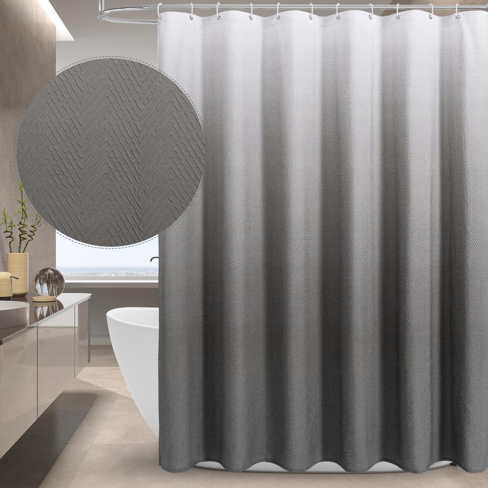 Amazon.com: Gibelle Ombre Grey Shower Curtain, 3D Embossed Textured Herringbone Fabric Shower ...