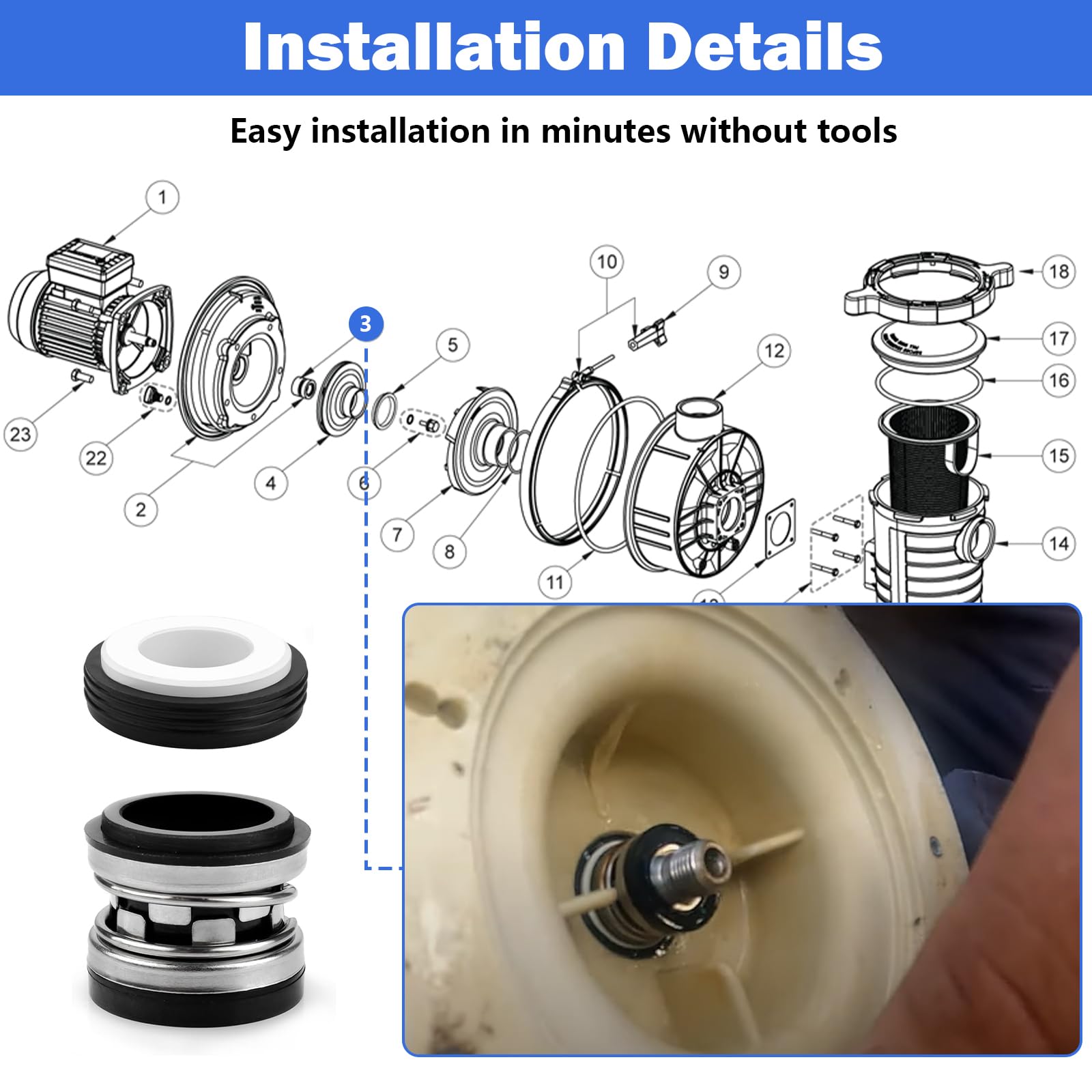 Jandy Stealth Pool Pump Seal Jandy Zodiac Stealth SHPF, SHPM, EPump,