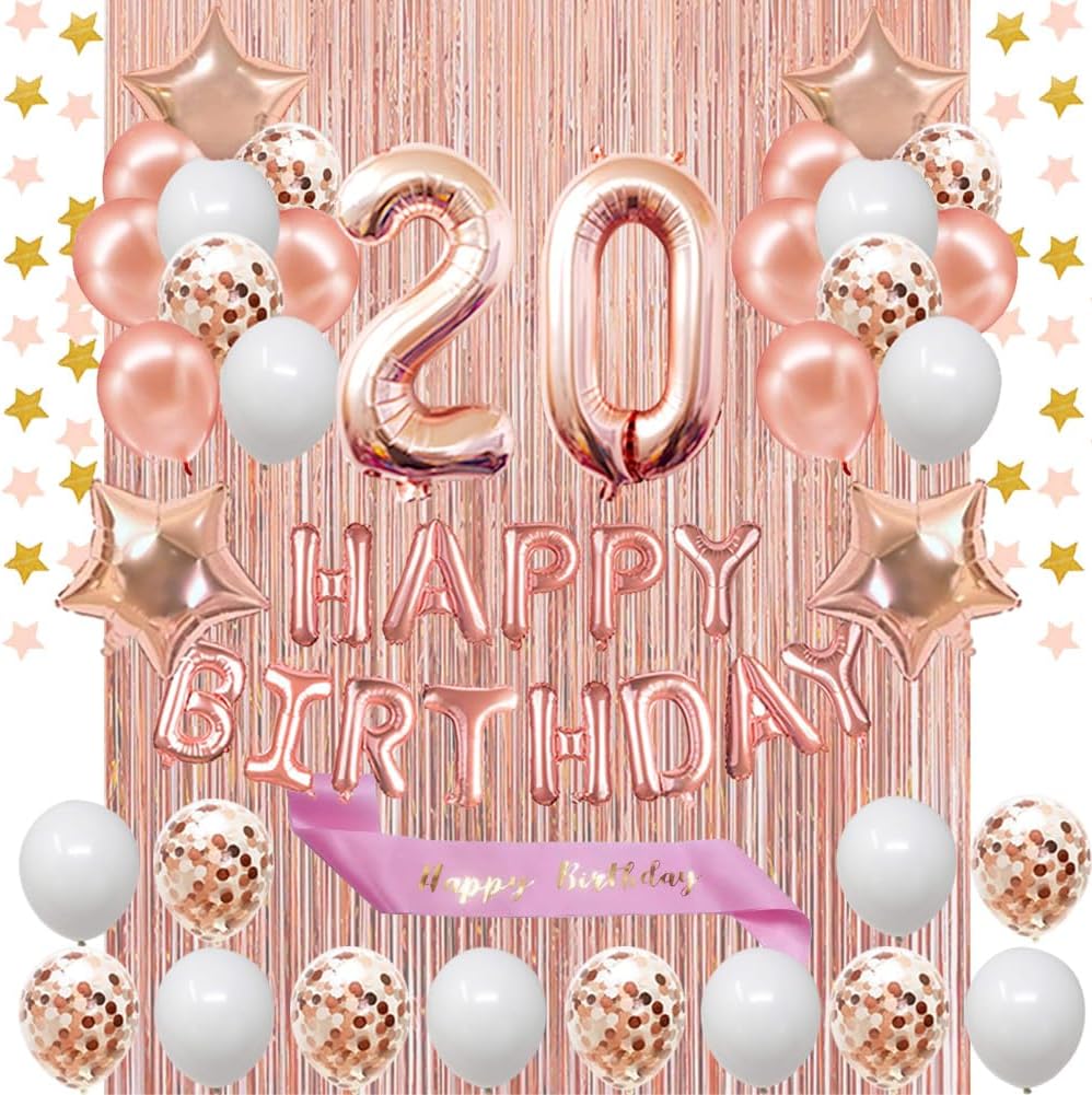Amazon.com: Fancypartyshop 20th Birthday Decorations - Rose Gold Happy ...