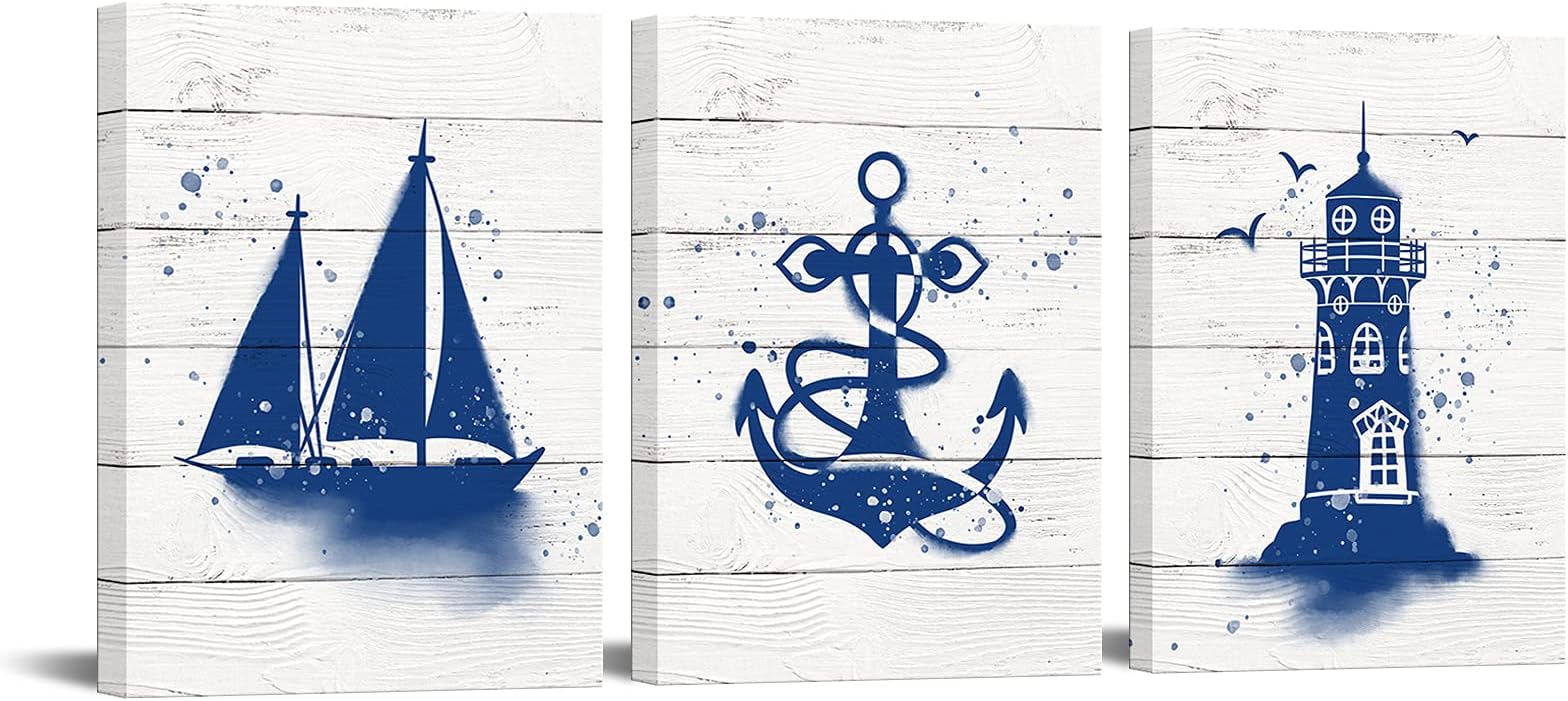 Amazon.com: 4 Pieces Nautical Wall Decor Anchor Ship Wheel Sailboat ...