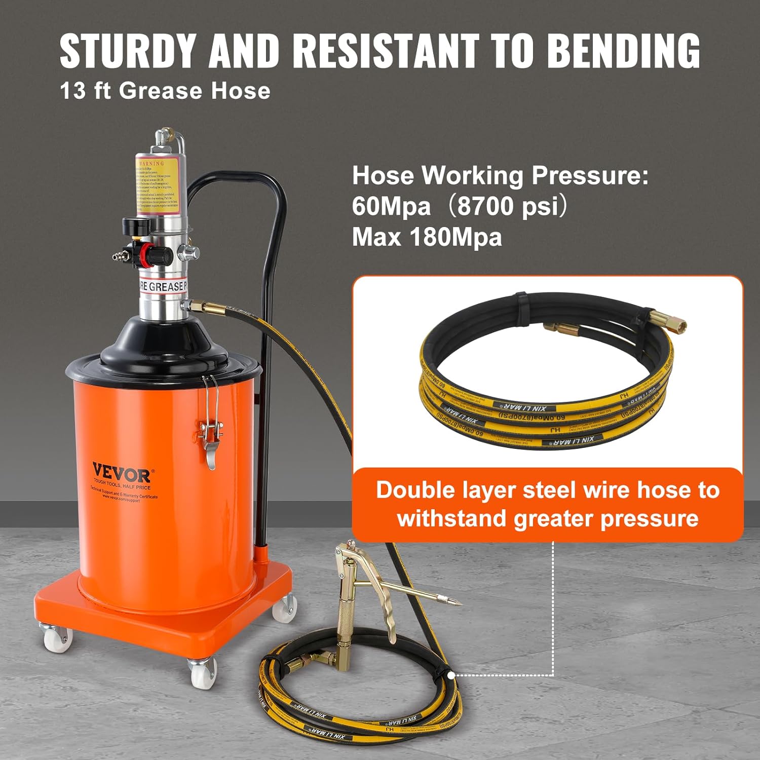 VEVOR Grease Pump, 5 Gallon Air Grease Pump with 13 ft High Pressure ...