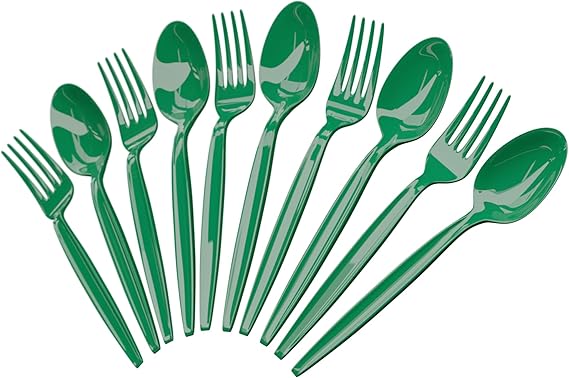 Amazon.com: Blue Orchards Emerald Green Spoon and Fork Set (50 Each ...
