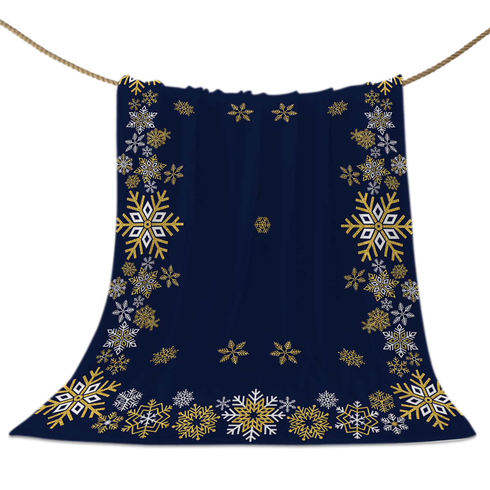 Amazon.com: Gold White Snowflakes Christmas Throw Blankets, Winter Xmas ...