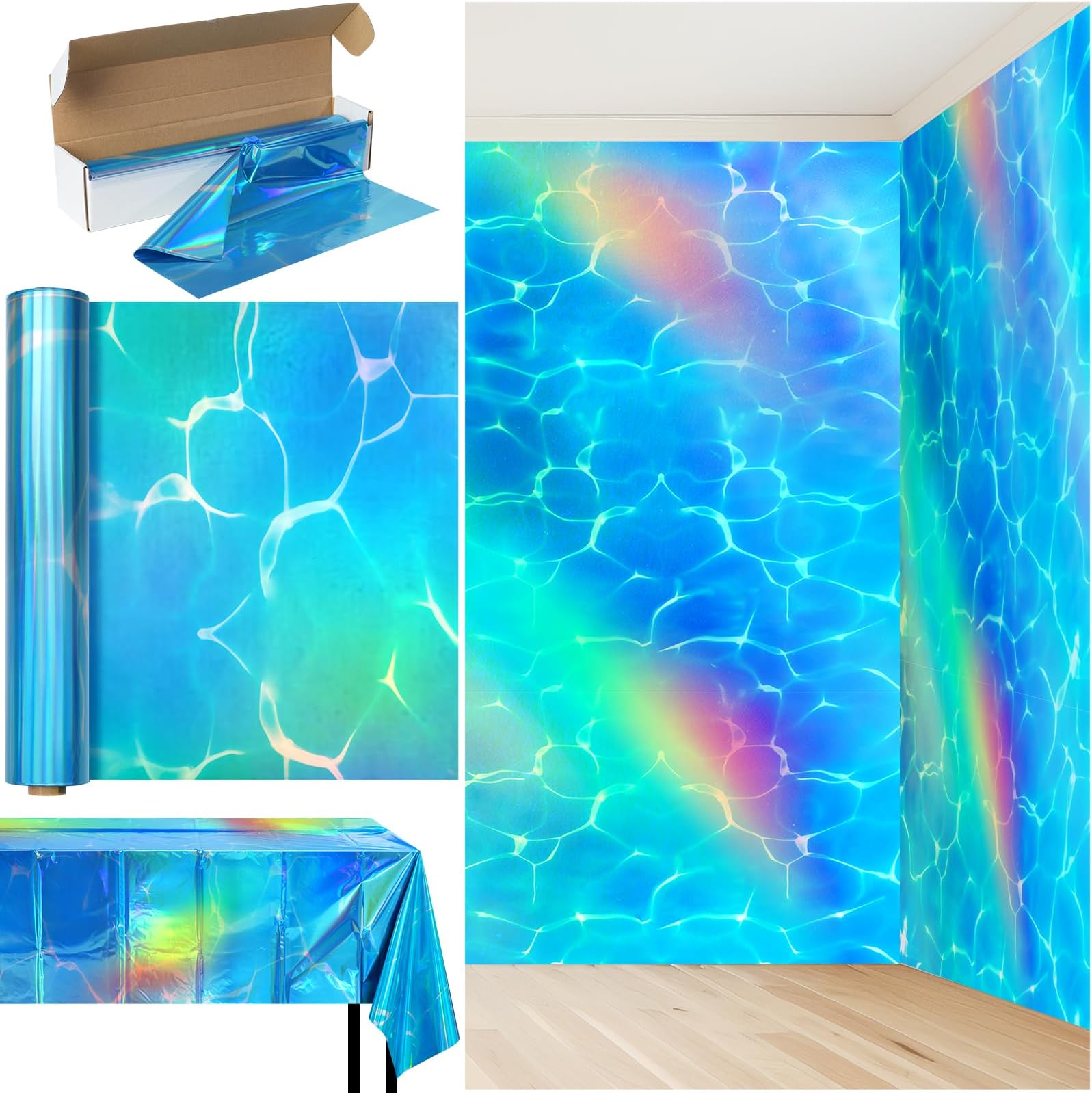 Amazon.com: YIDAKO 1 Roll 1200 Inch X 54 Inch Iridescent Ocean Wave ...