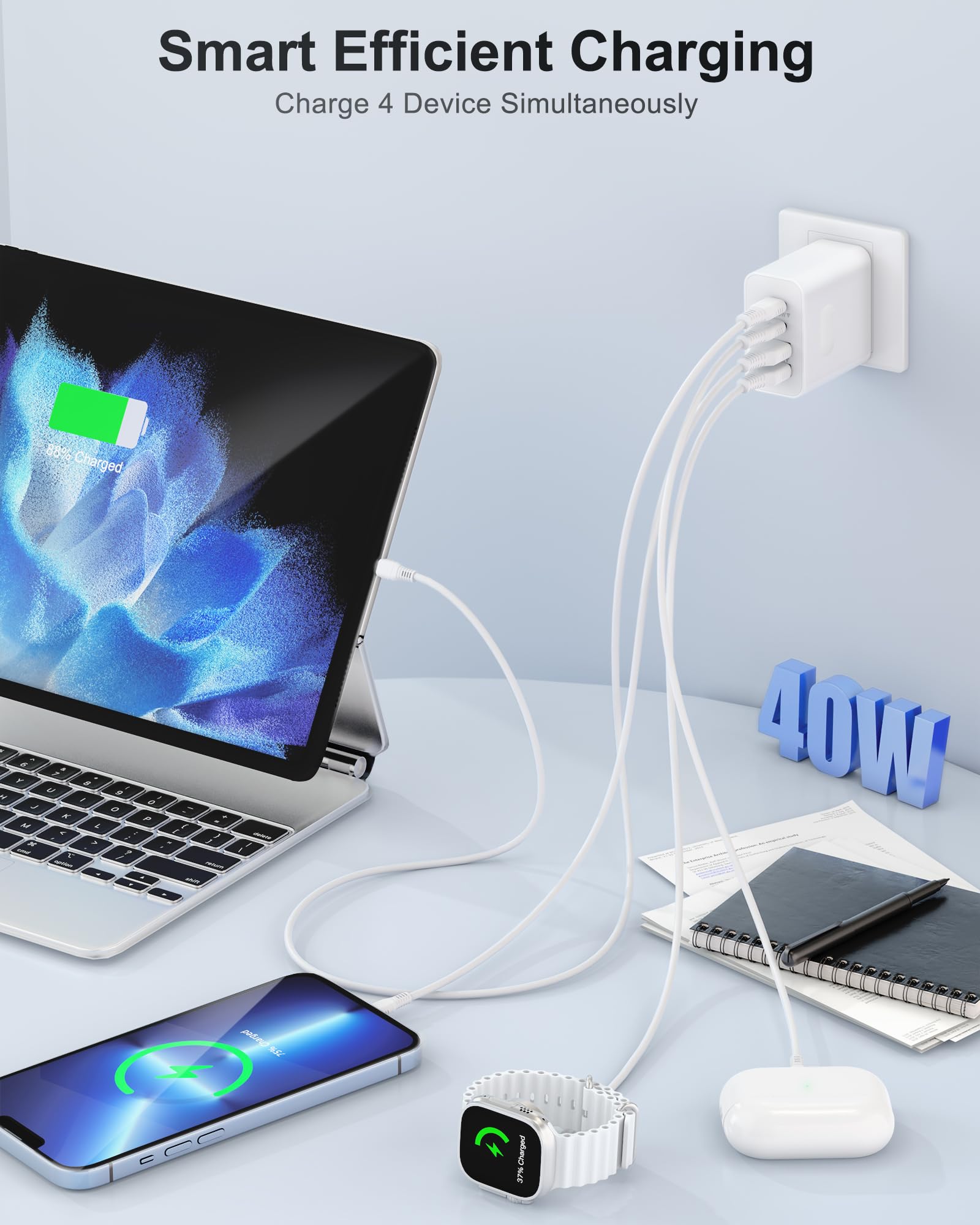 Snapklik.com : 2-Pack USB C Wall Charger, 40W 4-Port Fast Charging ...