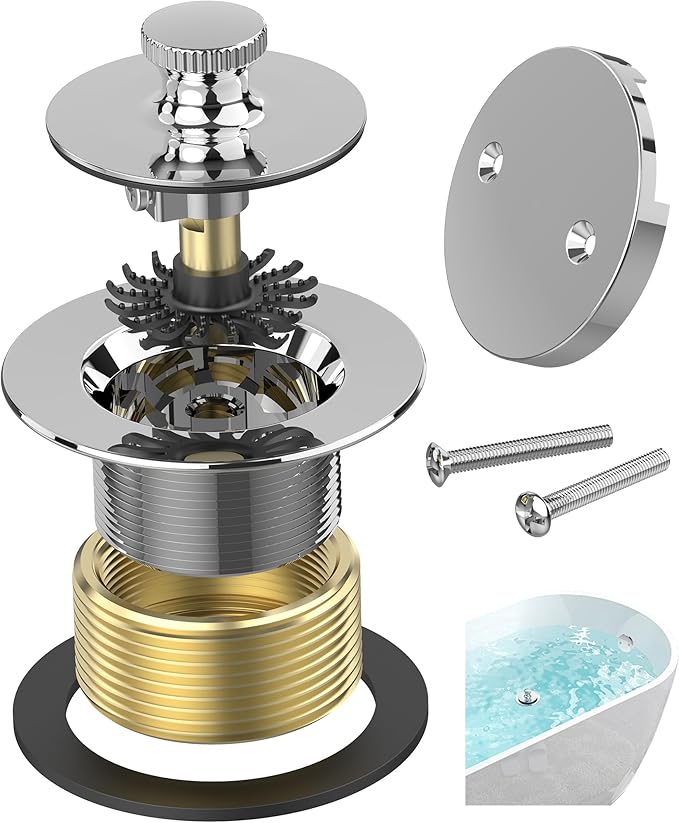 Sogmeter Chrome Plated Bathtub Drain, Hair Catcher and 2-Hole Overflow ...