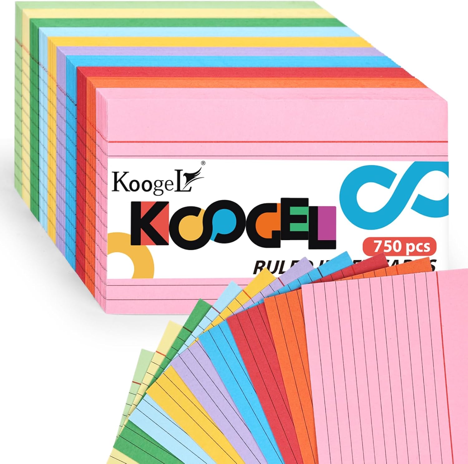 Amazon.com : Koogel Index Cards 3 x 5 Inch, 750 Count, Ruled on both ...