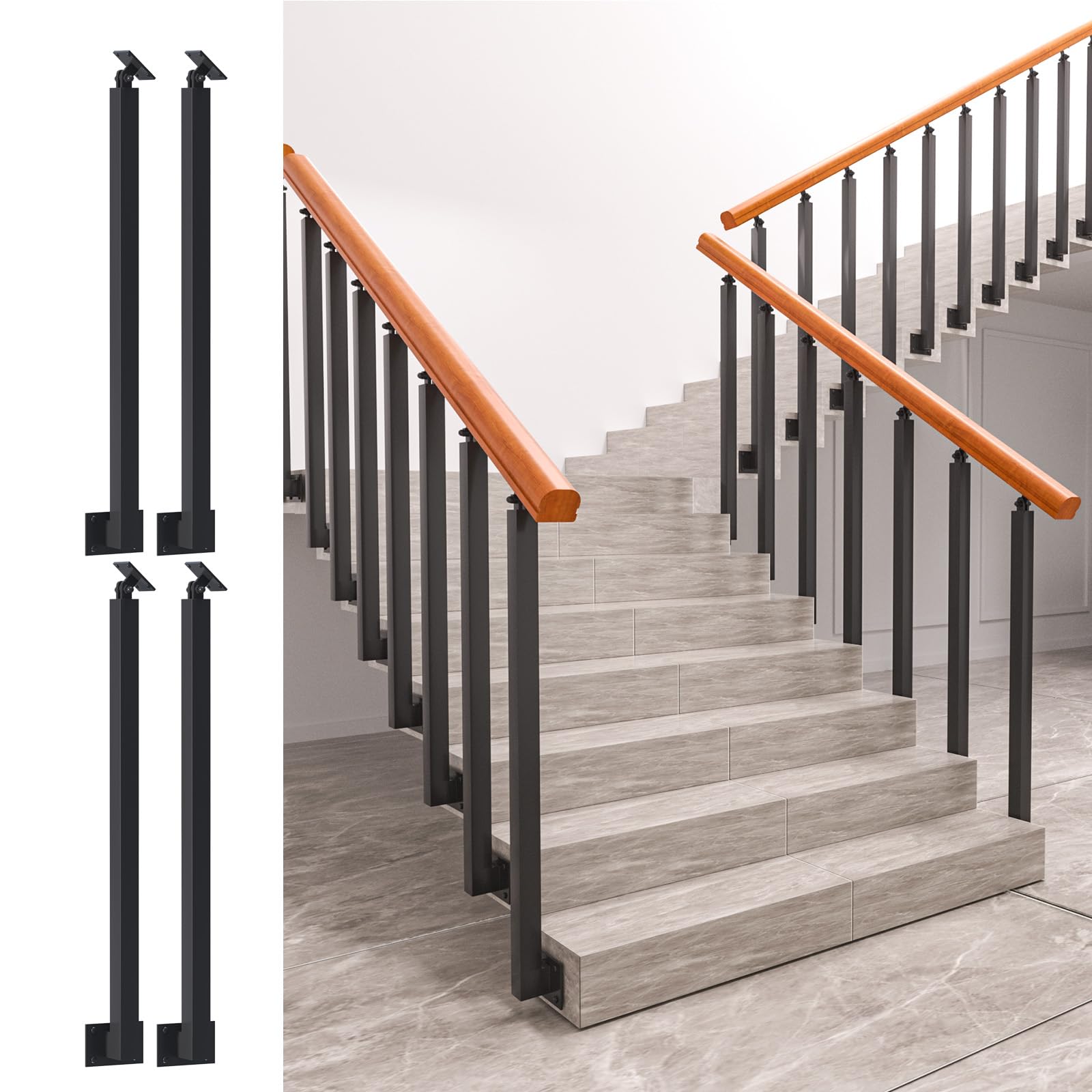 MM MELISEN Indoor Stair Railing Kits, Black Metal Baluster Posts, with ...