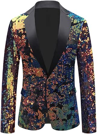 Men's Sequin Blazer Bohemian Patchwork One Button Sequin Blazer Vintage ...