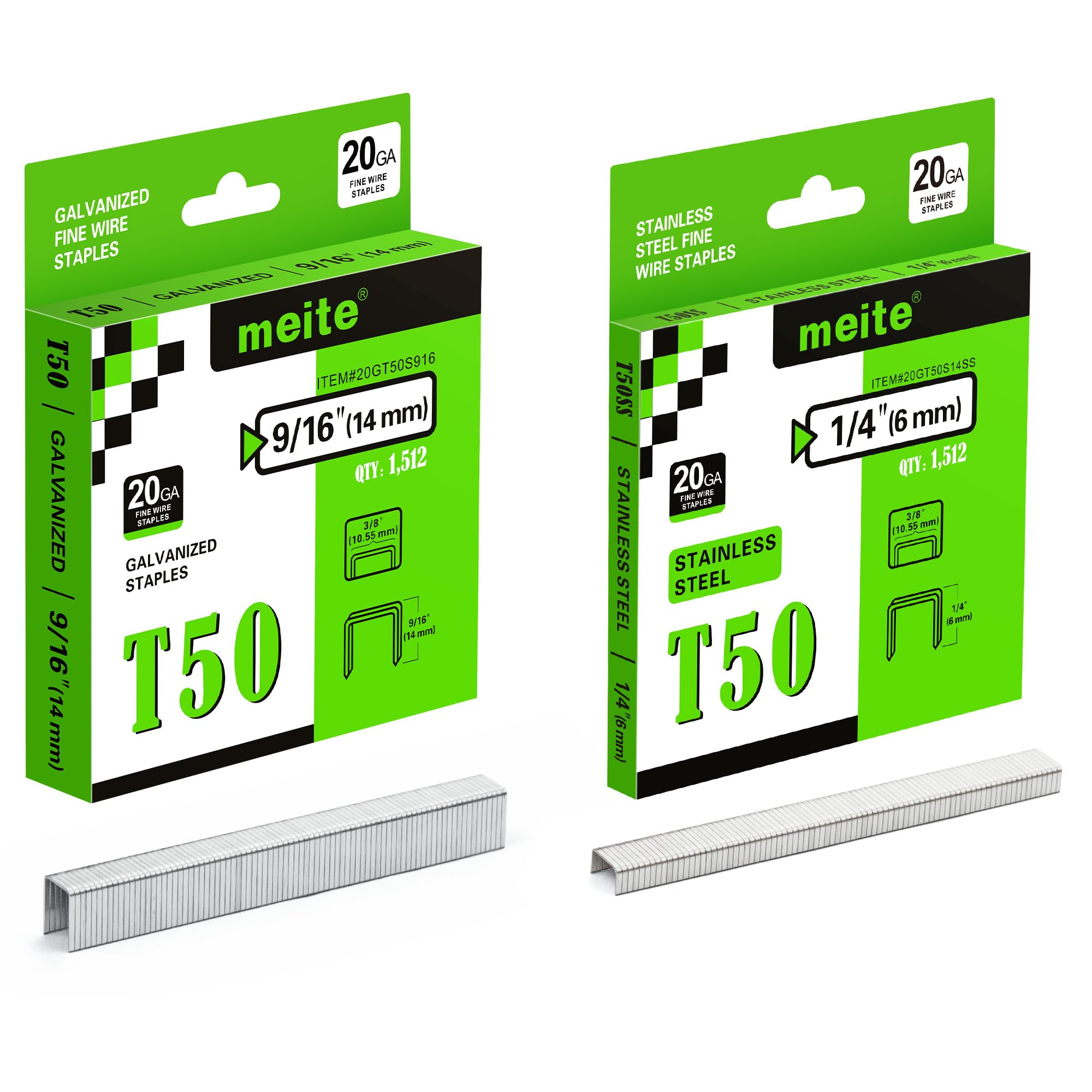 meite Galvanized 9/16" T50 Staples (1512 PCS) and 304 Stainless Steel 1 ...