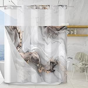 Amazon.com: TYLCLTX No Hook Shower Curtain with Snap in Liner Grey Marble Modern Crack Ink ...