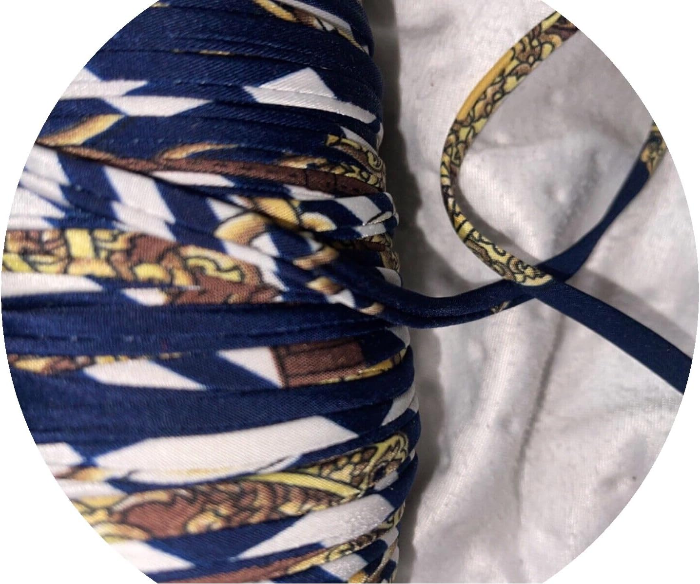 Amazon.com: 20 Yards Light Navy White Brown Yellow Print Cord Spaghetti ...