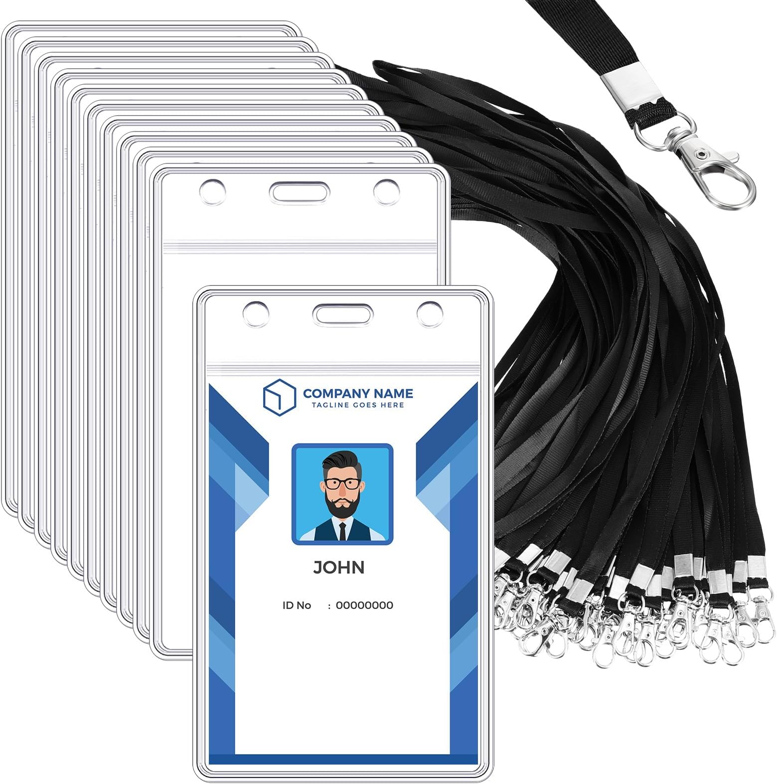 E&EY 50 Sets Clear Plastic Name tag Holder with Lanyard, Flat lanyards ...