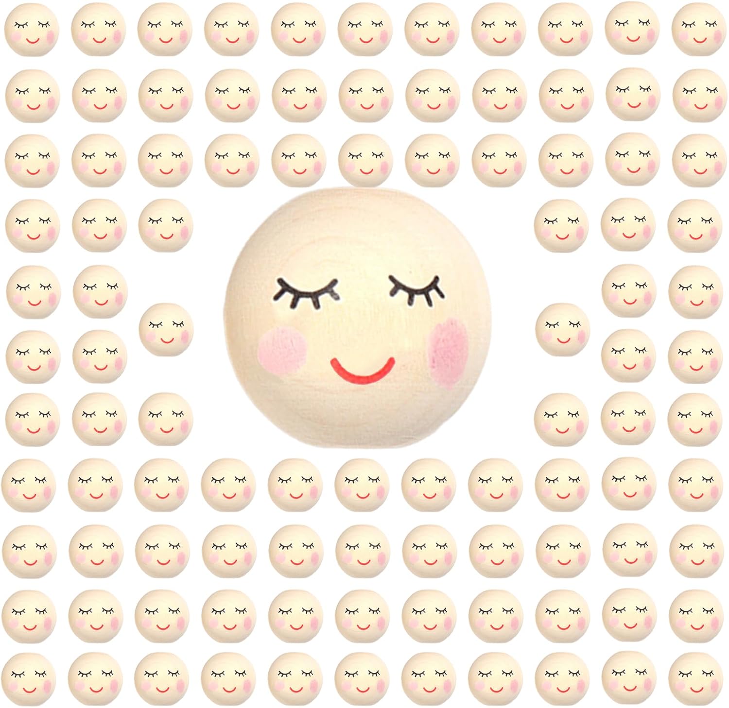 Oenothera 100 Pieces Smiley Face Beads, Wooden Faced Beads, for DIY ...