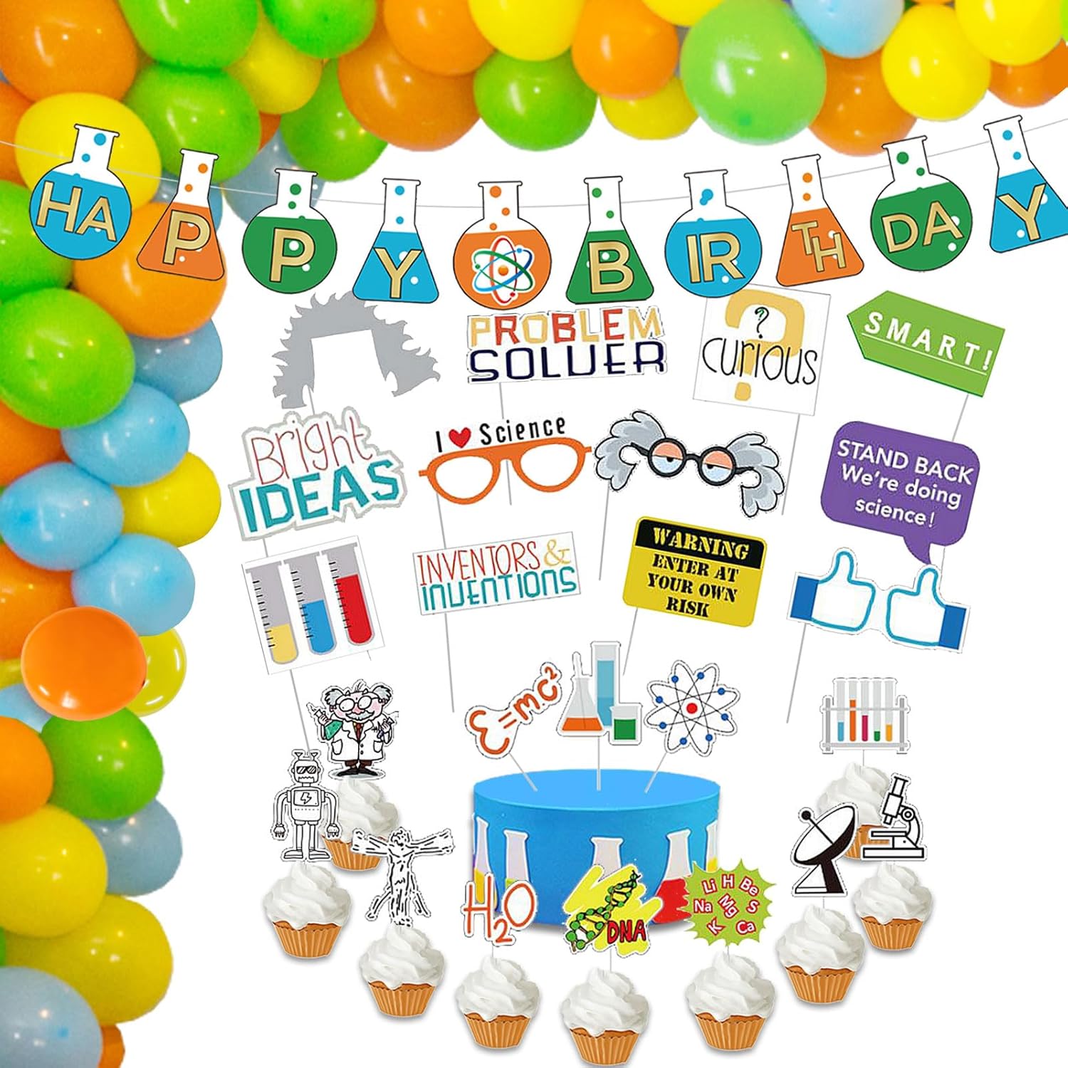 77Pcs Science Birthday Party Decoration Set Banner & Cupcake Toppers ...