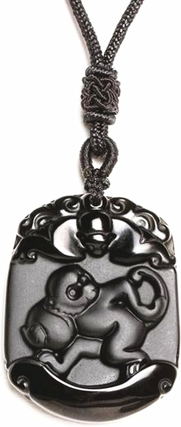 Amazon.com: Hand Carved Obsidian Monkey Pendant Charm Monkey Amulet ...
