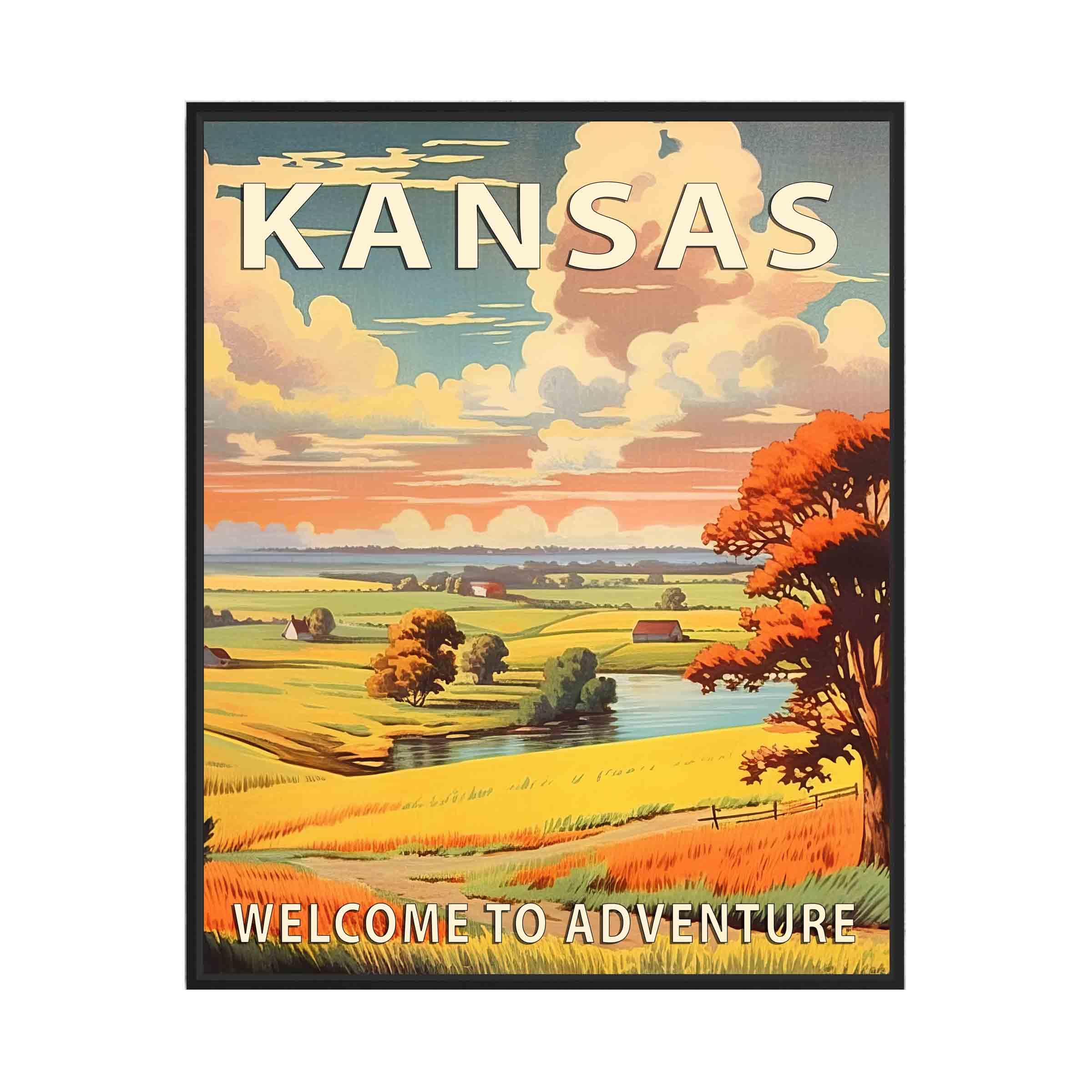 Amazon.com: Kansas Poster Art Print, Retro States Landscape Wall art ...