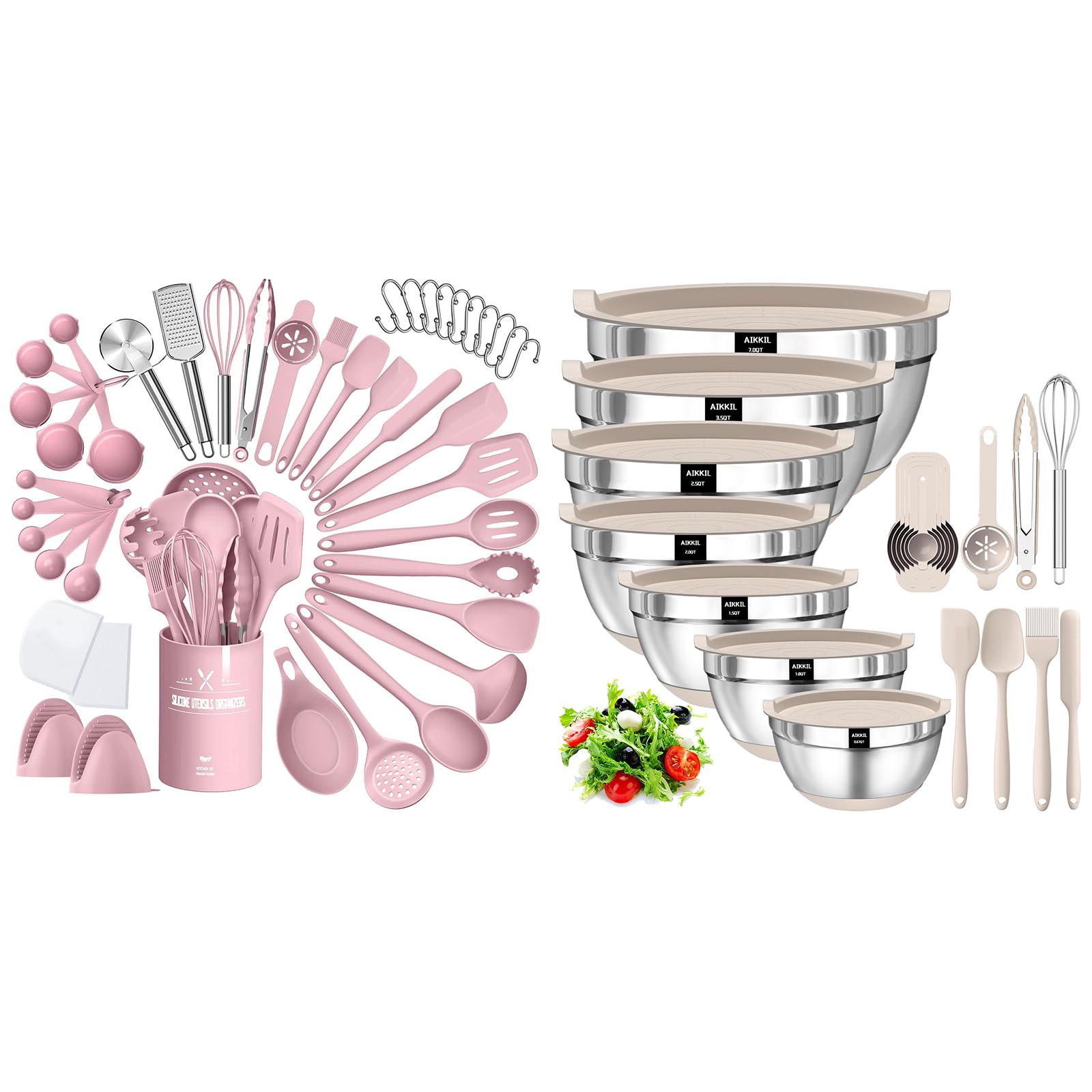 Amazon.com: AIKKIL Silicone Cooking Kitchen Utensil Set and Mixing ...