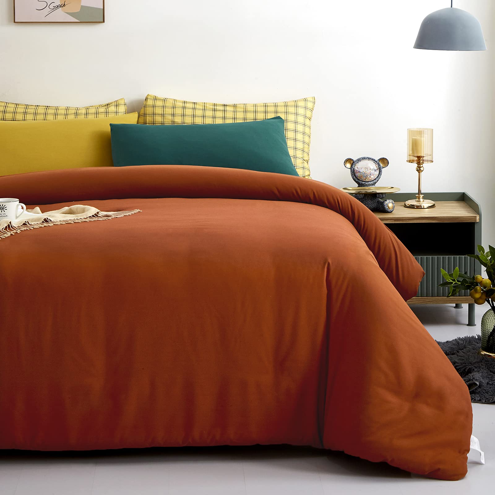 Luxlovery Rust Comforter Set King Burnt Orange Bedding Comforter Set ...