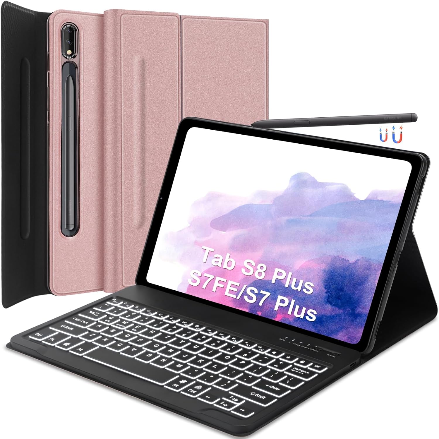 Samsung Galaxy Tab S8+/S7 FE/S7 Plus Keyboard Case 12.4 inch -Detachable Bluetooth Backlit ...