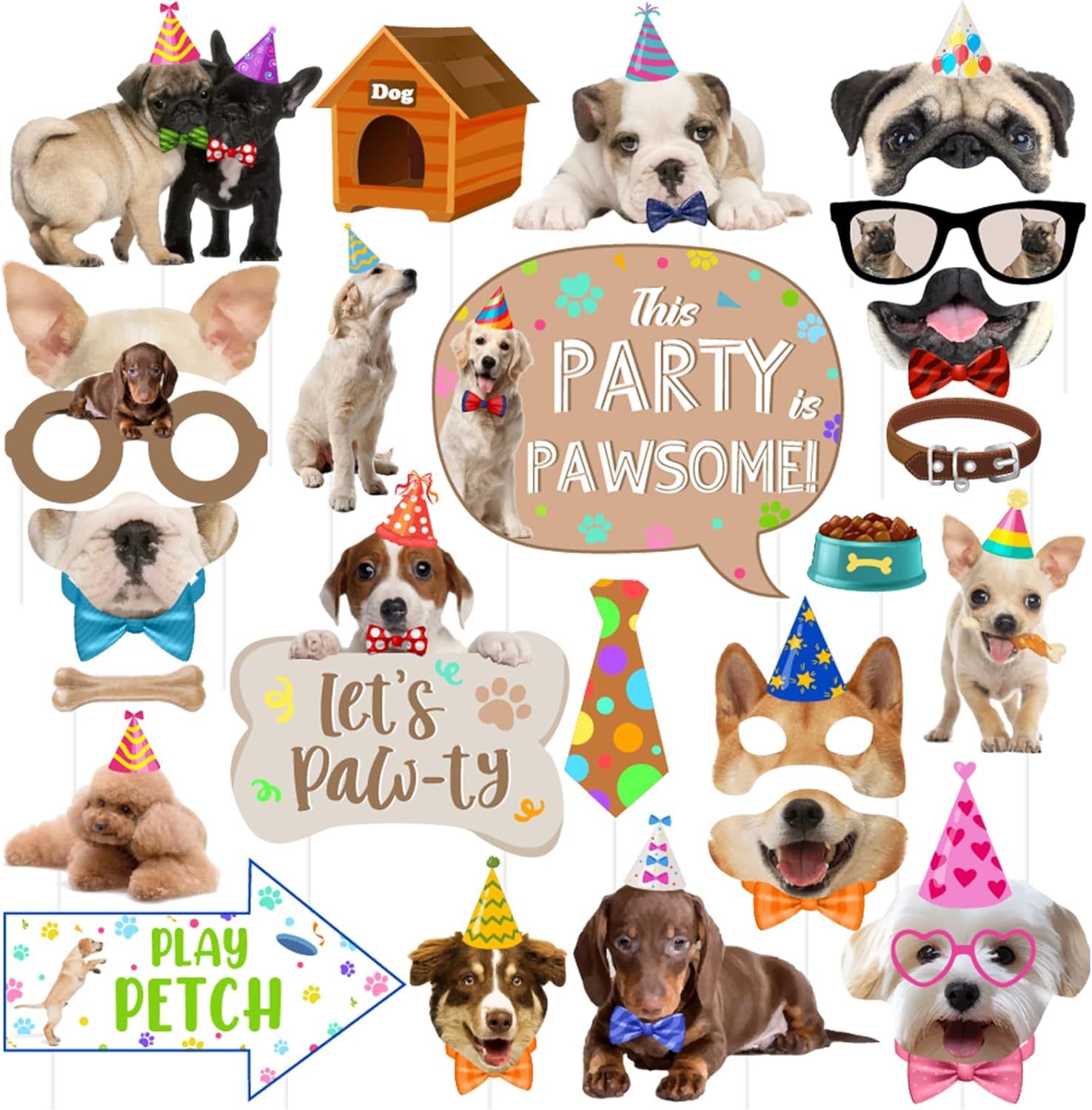 Amazon.com: Fangleland 24pcs Dog Puppy Photo Booth Props for Boys and ...