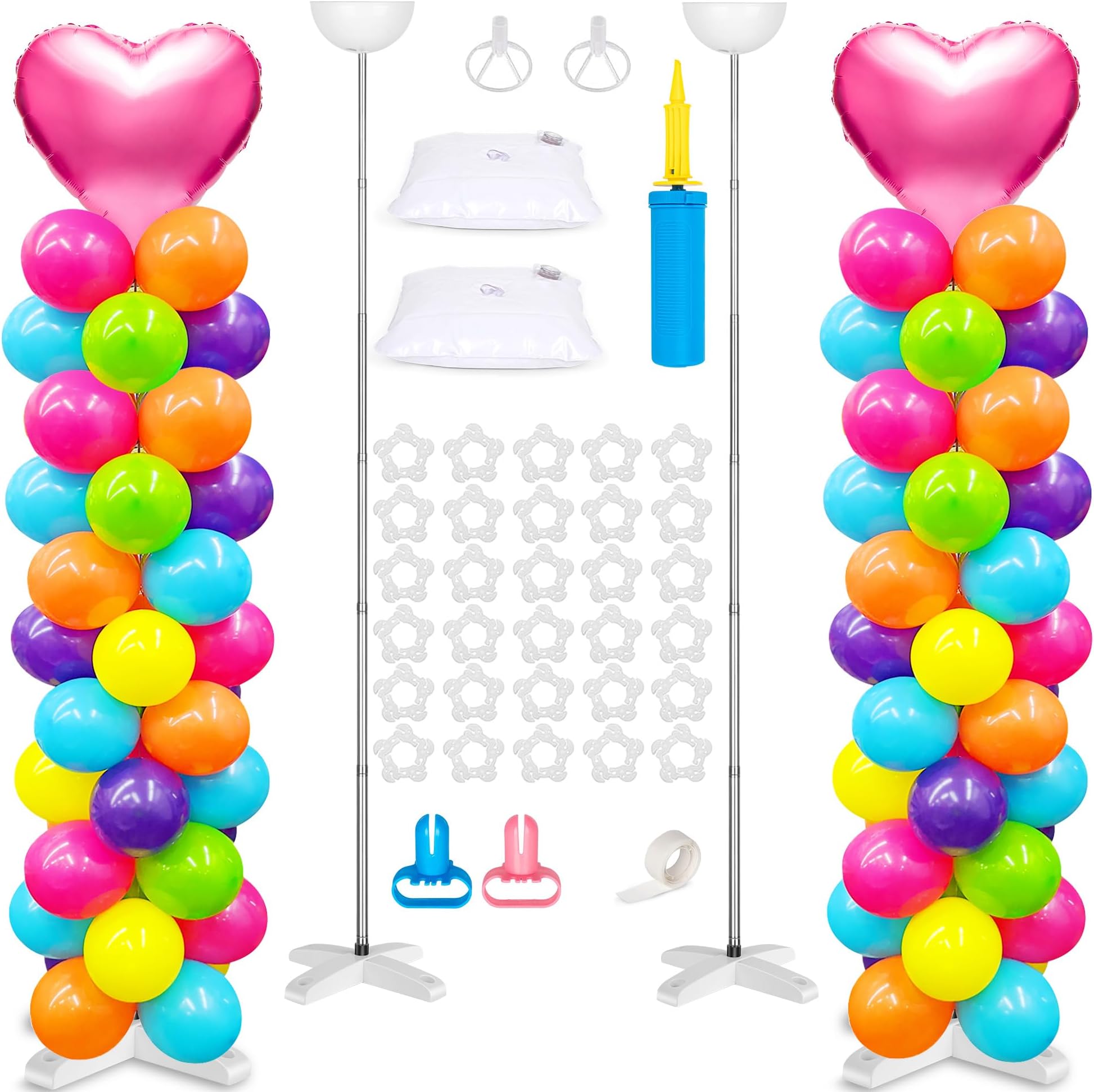 Toosci 2 Sets Adjustable Balloon Column Stand Kit and Balloon Pump ...