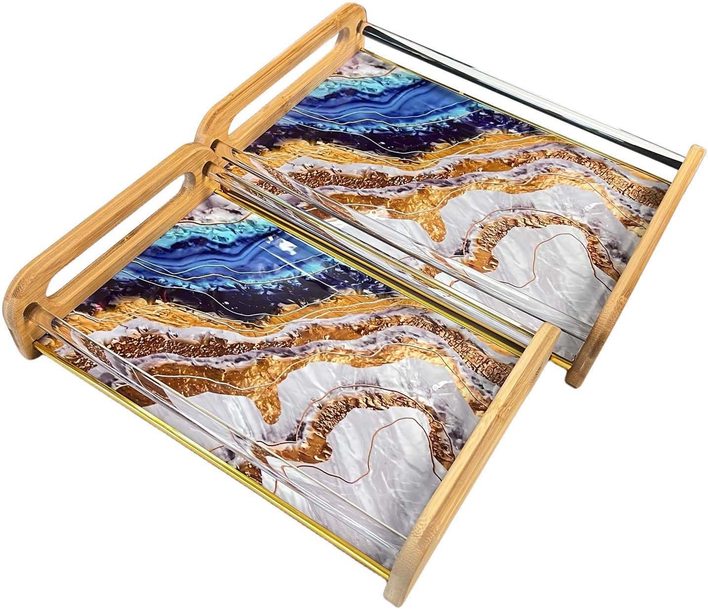 Amazon.com: Zosenley Decorative Tray, Set of 2 Abstract Plastic Tray ...