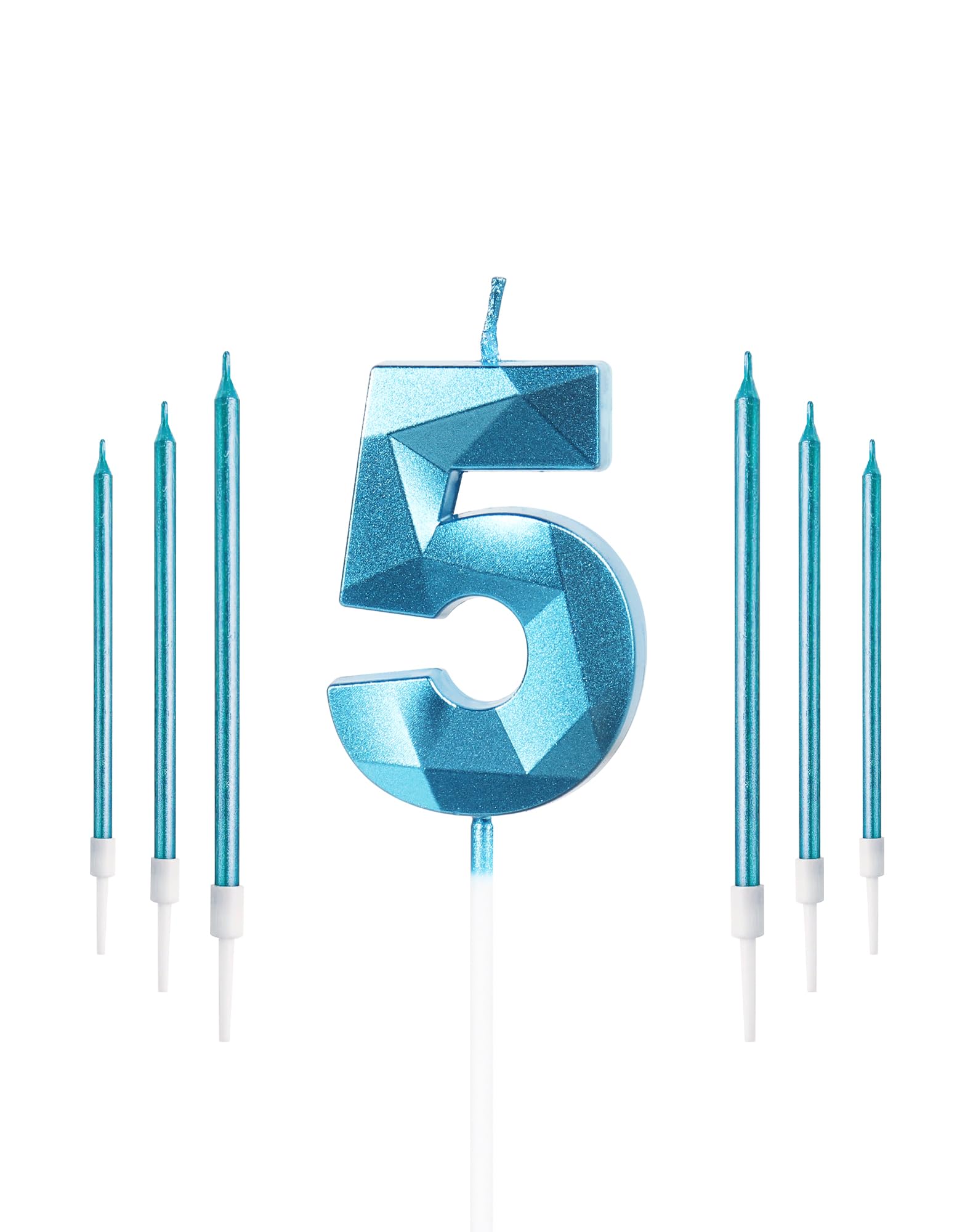 Amazon.com: Blue Birthday Candles Number 5 Candle with 6pcs Long ...